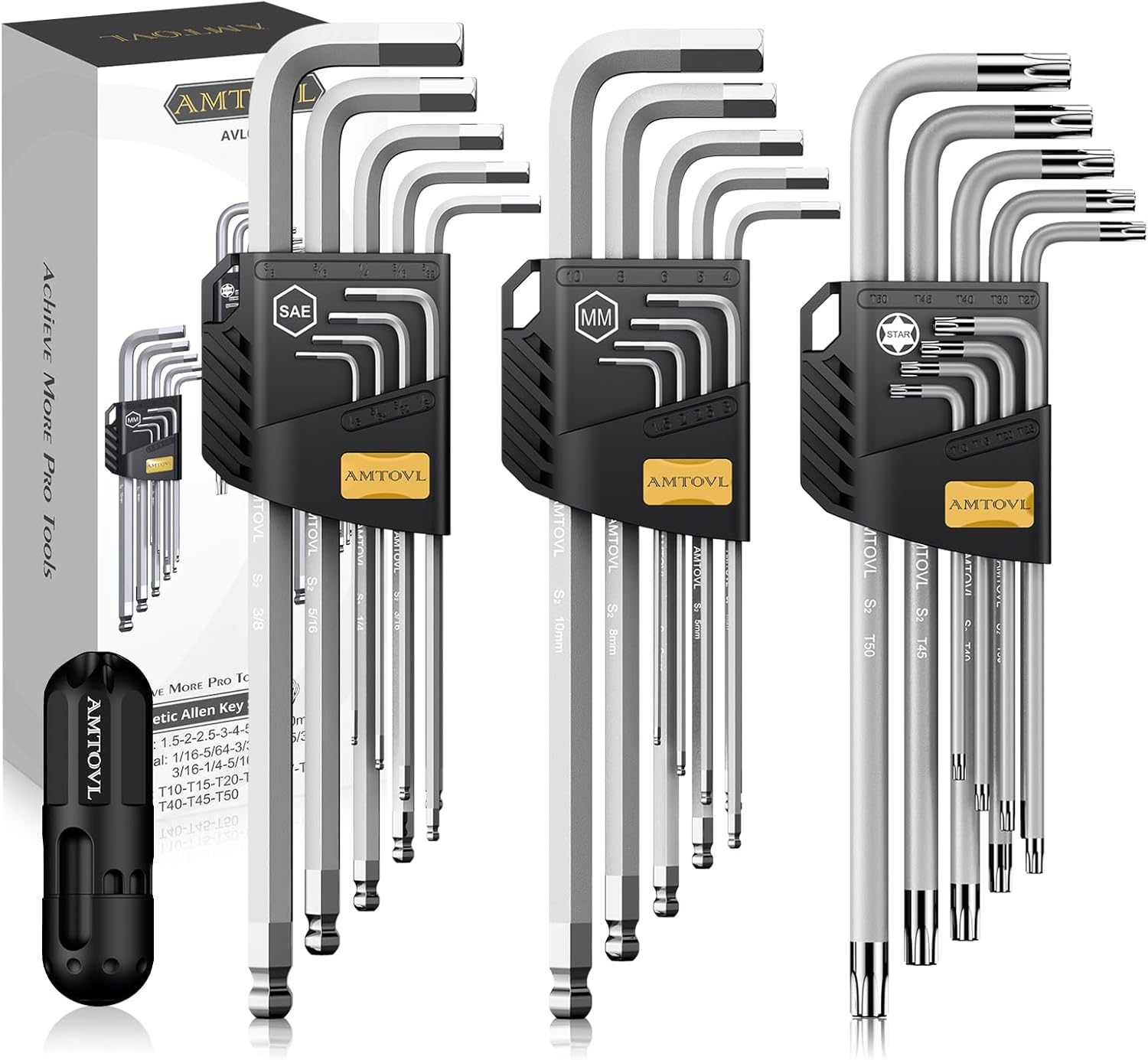 AMTOVL Upgrade Magnetic Allen Wrench Set S2 Steel SAE + METRIC + TORX ...