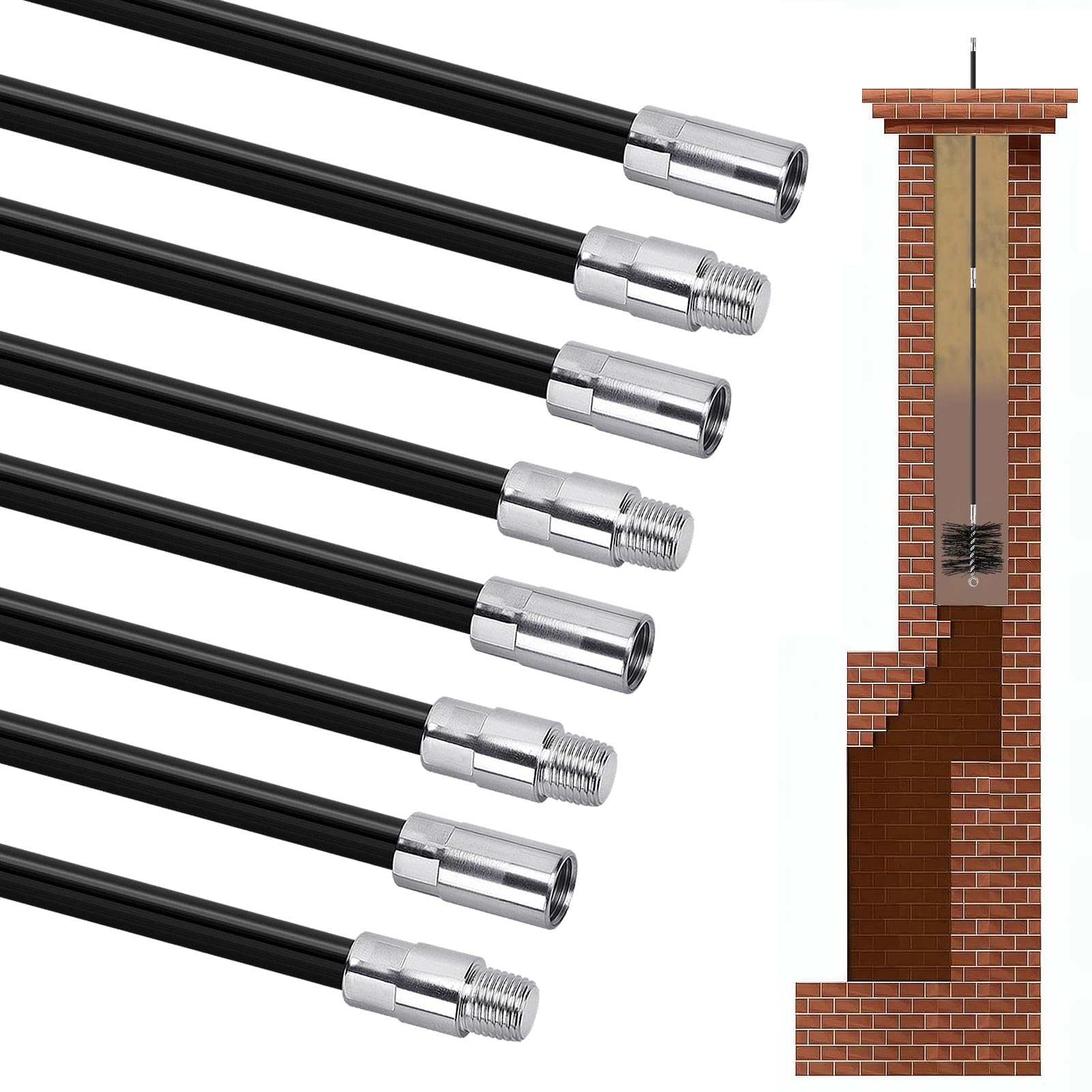 Snapklik.com : 24FT Fiberglass Chimney Cleaning Rod - Chimney Brush Rod ...