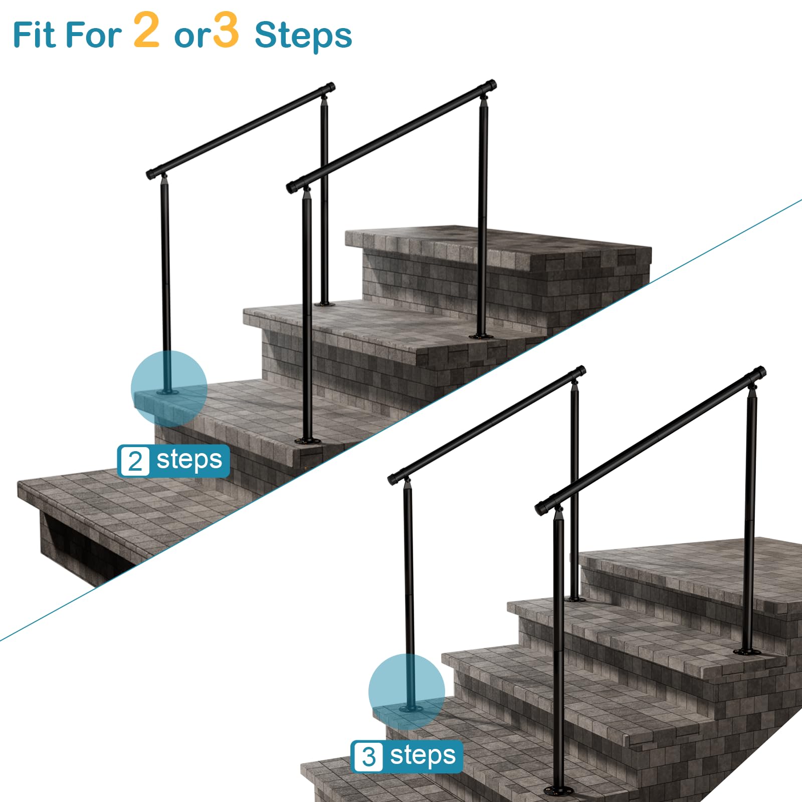 Snapklik.com : 2 Pack Handrails For Outdoor Steps 3 Step Stair Railing ...