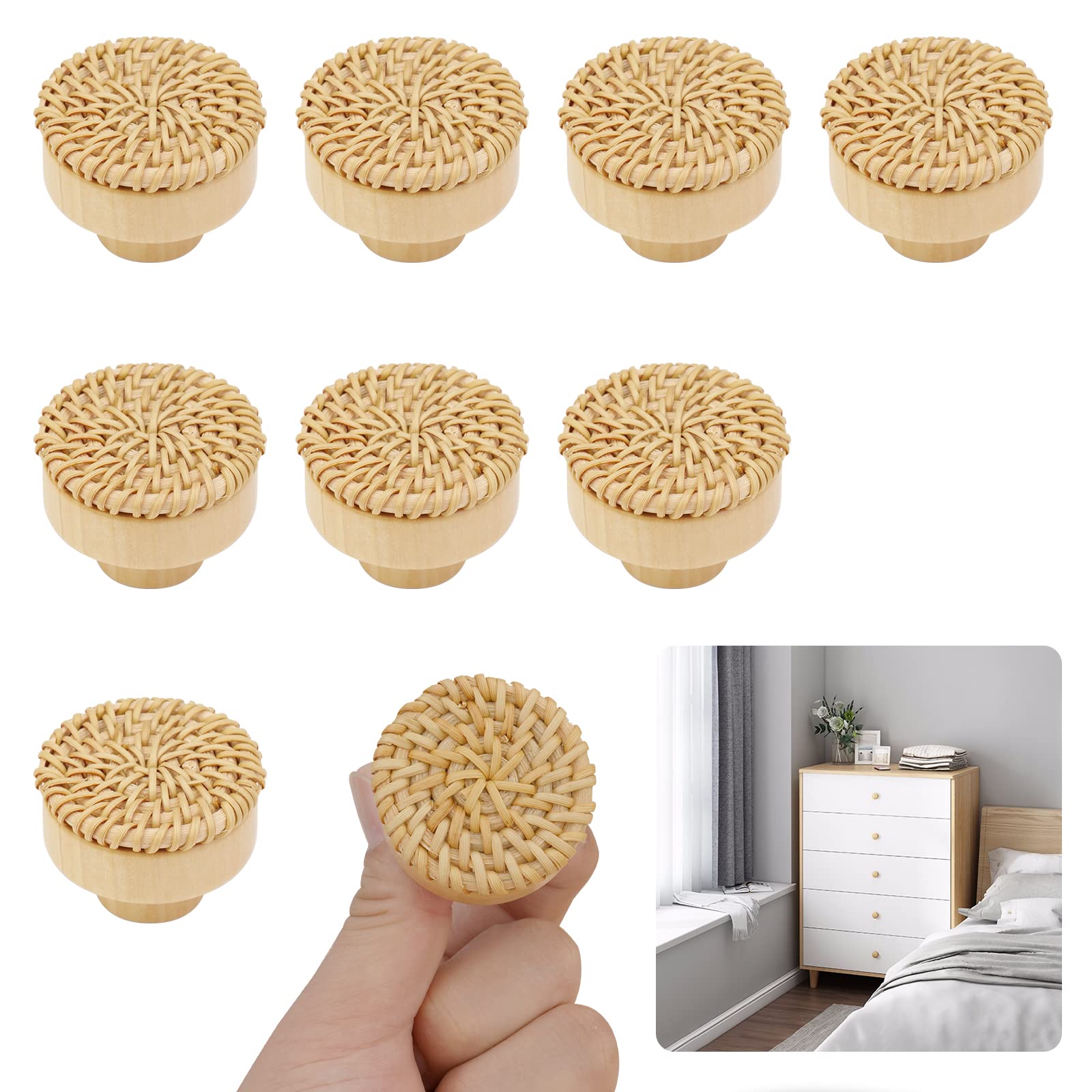 Vehoukli Rattan Drawer Knobs, Kids Drawer Knobs, Boho Vintage Decor ...