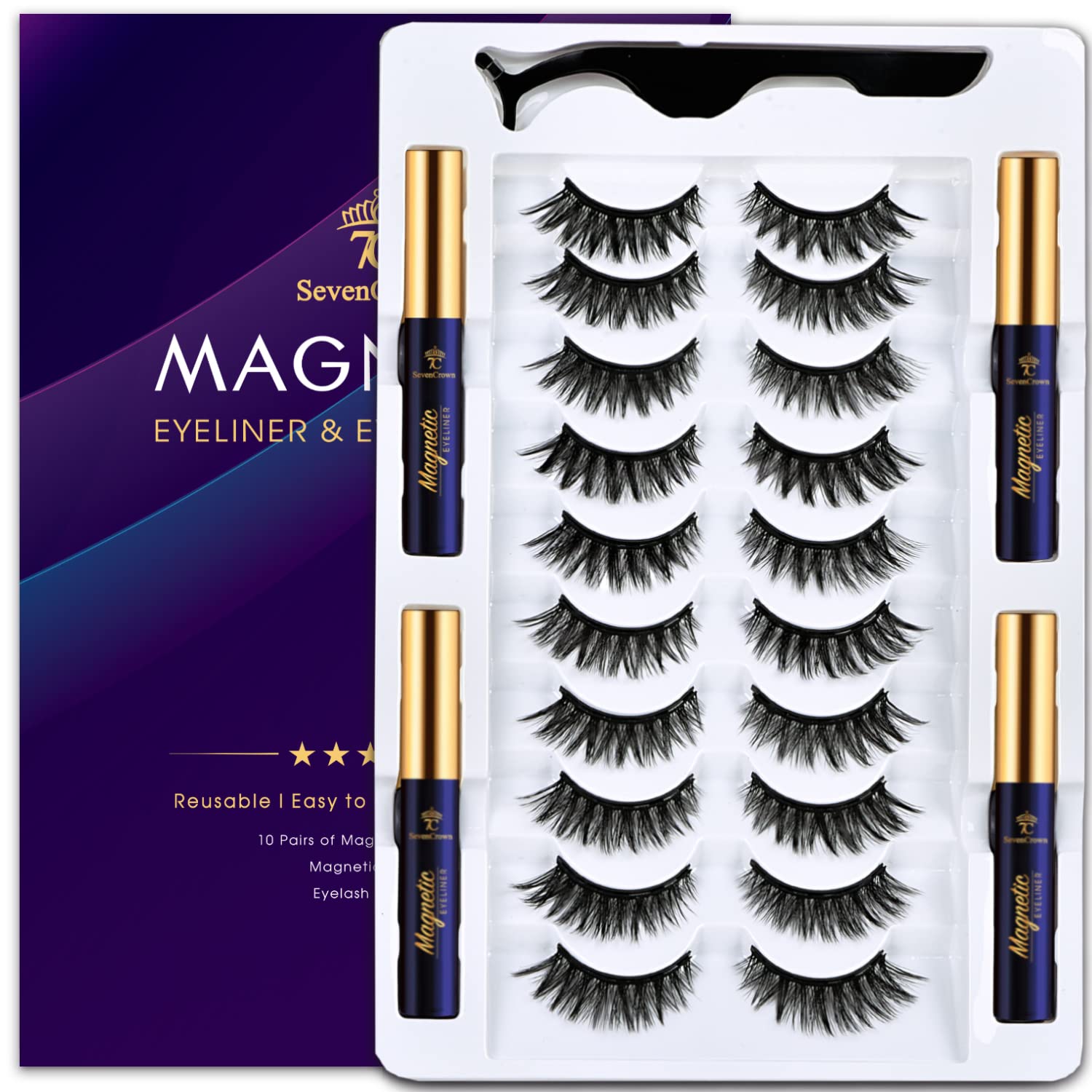 Amazon.com: 7C SEVENCROWN Magnetic Eyelashes Magnetic Lashes with ...