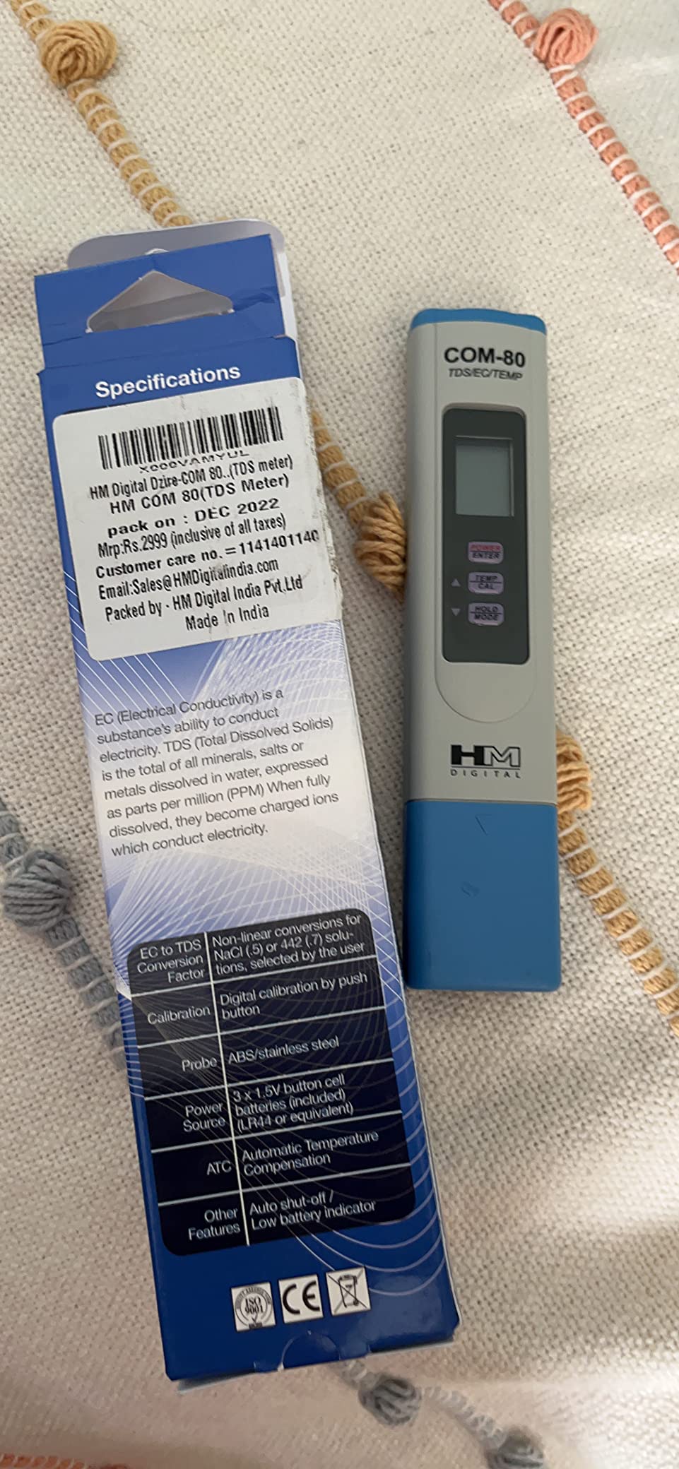 HM Digital COM-80: EC/TDS Hydrotester (TDS+Conductivity Meter) : Amazon ...