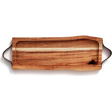 Amazon.com: American Atelier Acacia Wood Rectangular Tray with Leather ...
