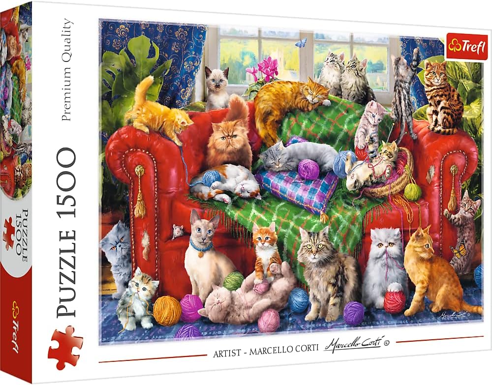 Amazon.com: Trefl Kittens on The Sofa 1500 Piece Jigsaw Puzzle Red 33"x ...