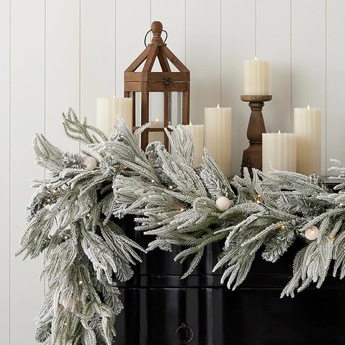 Amazon.com: Frosted Acadia Garland 9 ft. Long with 10" Diameter ...