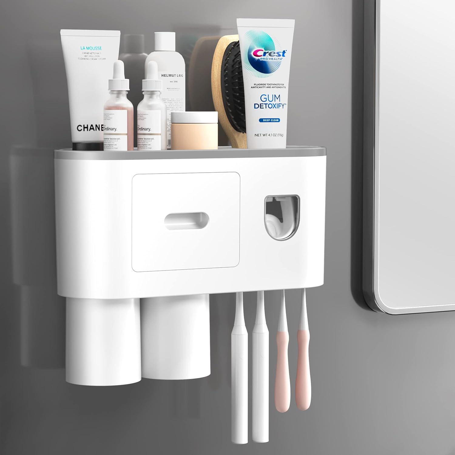 HBlife Toothbrush Holder Wall Mounted for Bathrooms, 2 Cups Bathroom ...