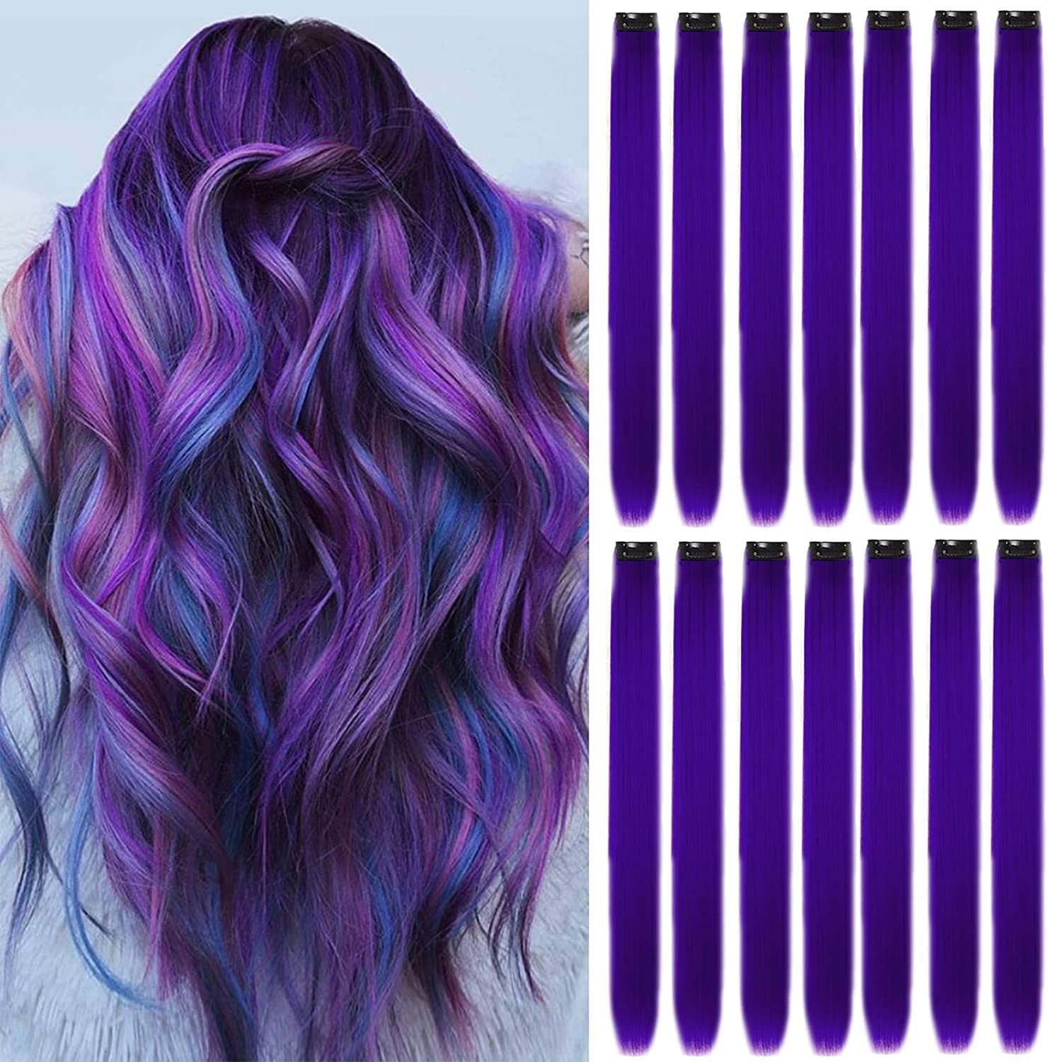 Amazon.com : 16Pcs Colored Clip in Hair Extensions, 22 Inch Colorful ...