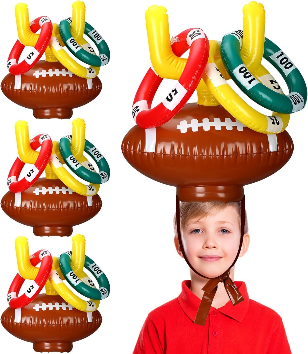 Amazon.com : RoundFunny 4 Sets Inflatable Post Ring Toss Football Goal ...