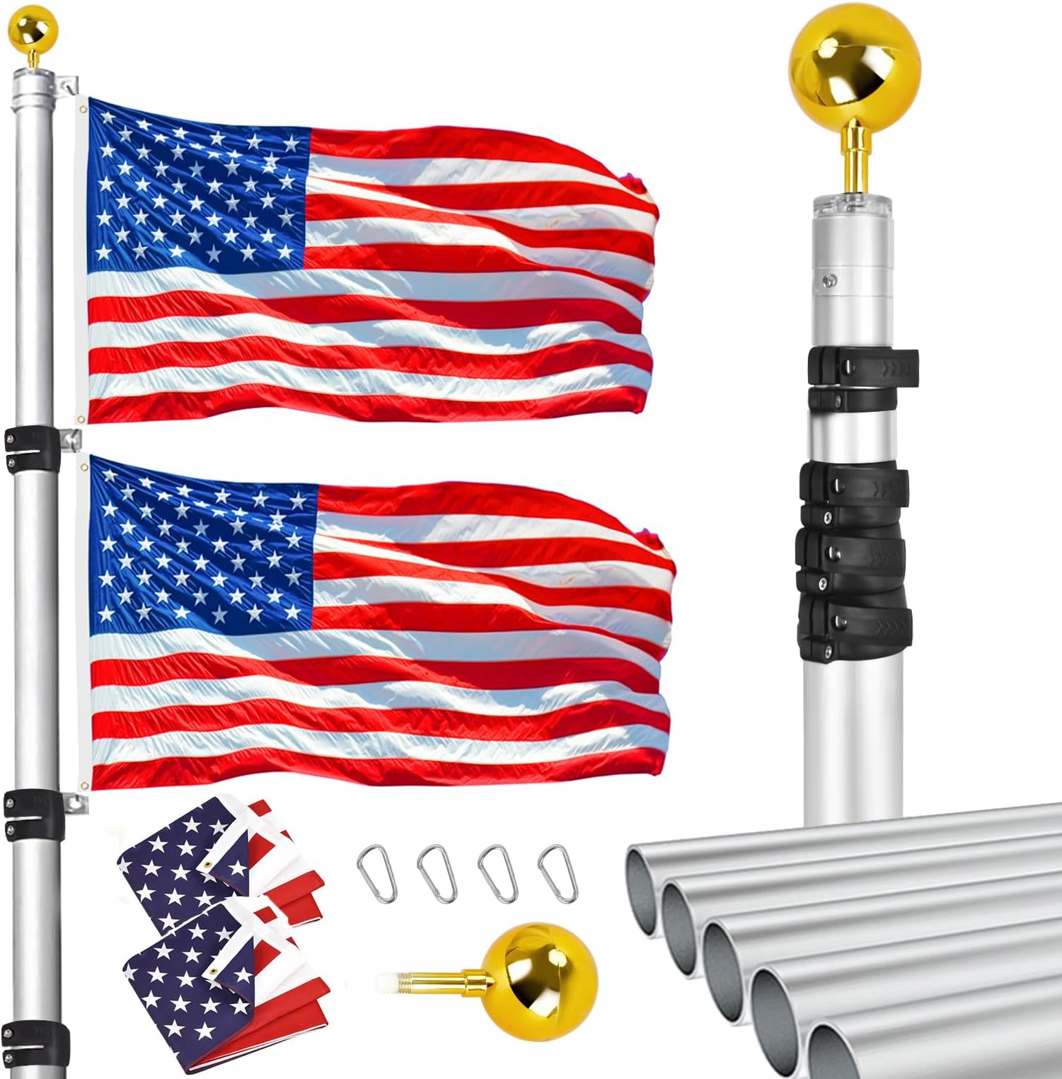 Amazon.com : SCWN Flag Pole for Outside in Ground-25FT Telescoping ...
