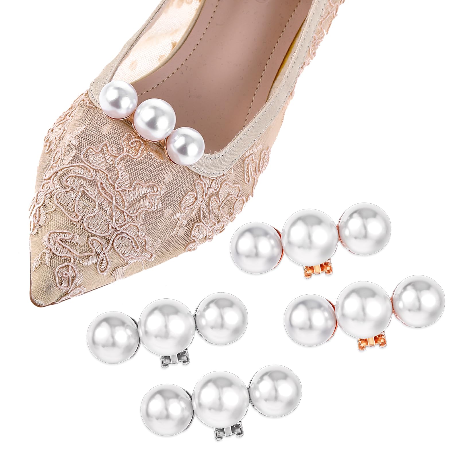 Amazon.com: Lusofie 4 Pcs Pearl Shoe Clips Detachable 3 Pearls Shoe Clips for Women Dress Shoes ...