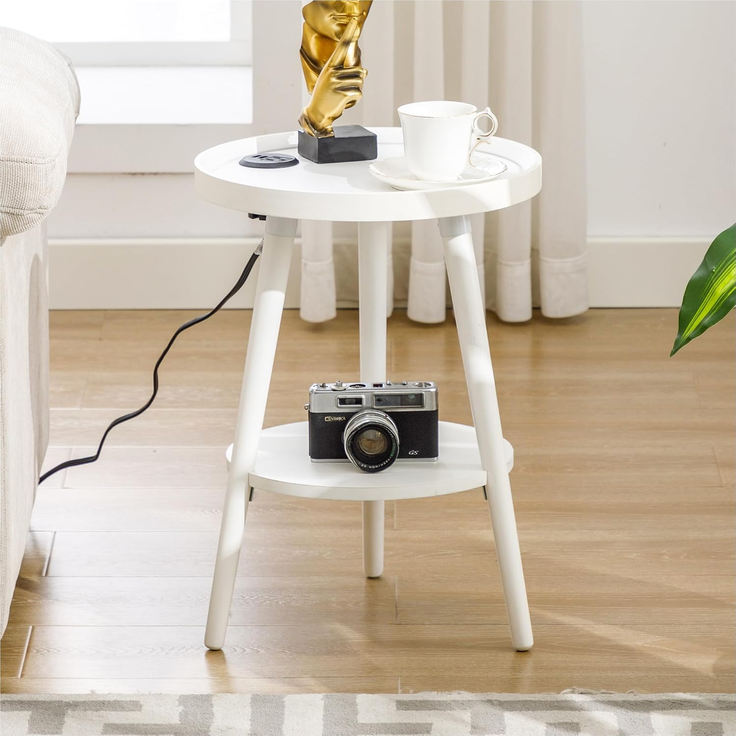 Amazon.com: Forevich Small End Table with Charging Station Round Side ...
