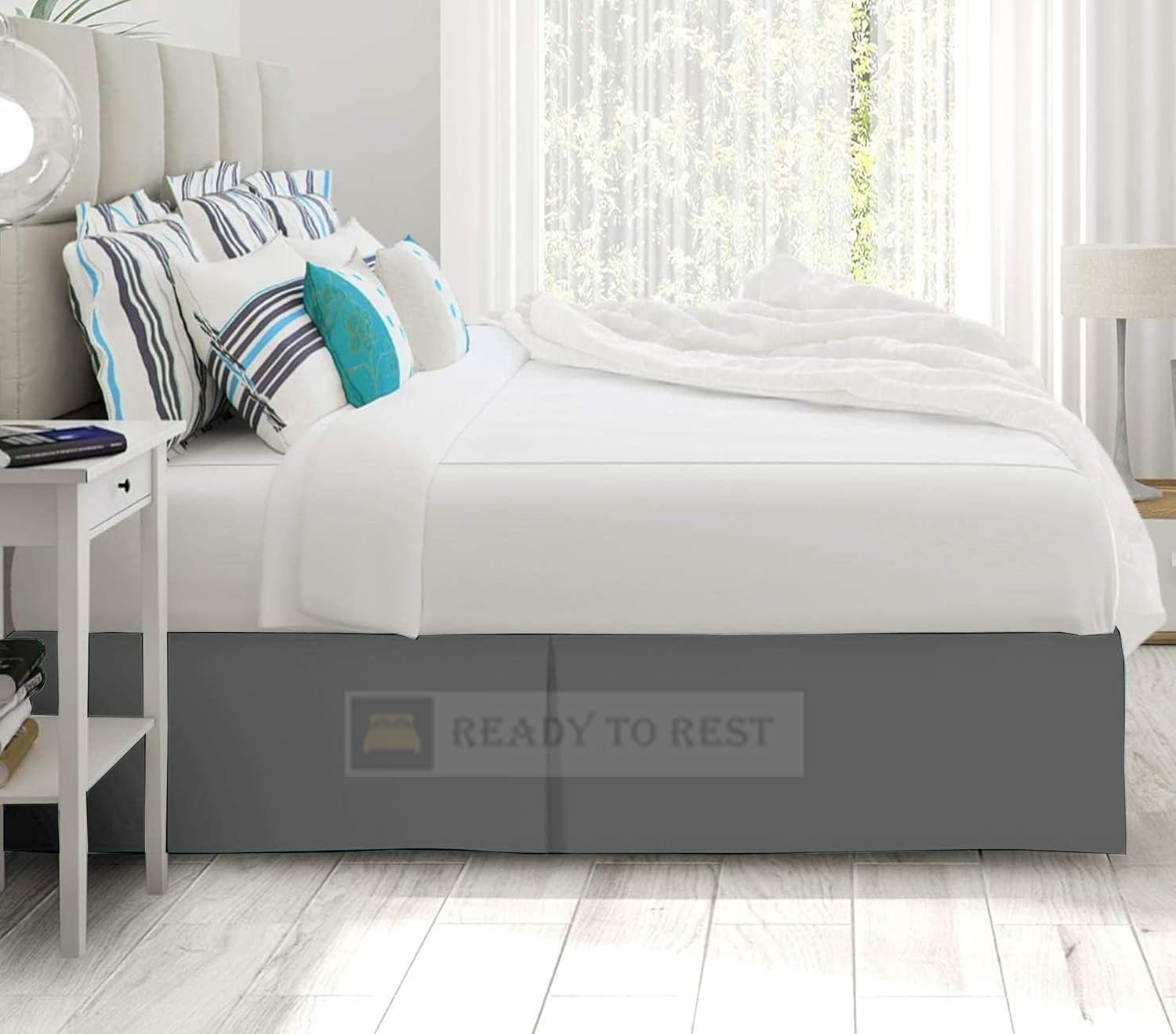 Amazon.com: Pleated Bed Skirt with Split Corners- Dark Grey Pleated Bed ...