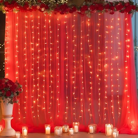 Amazon.com: 10ft x 10ft Red Backdrop Curtain with Lights String for ...