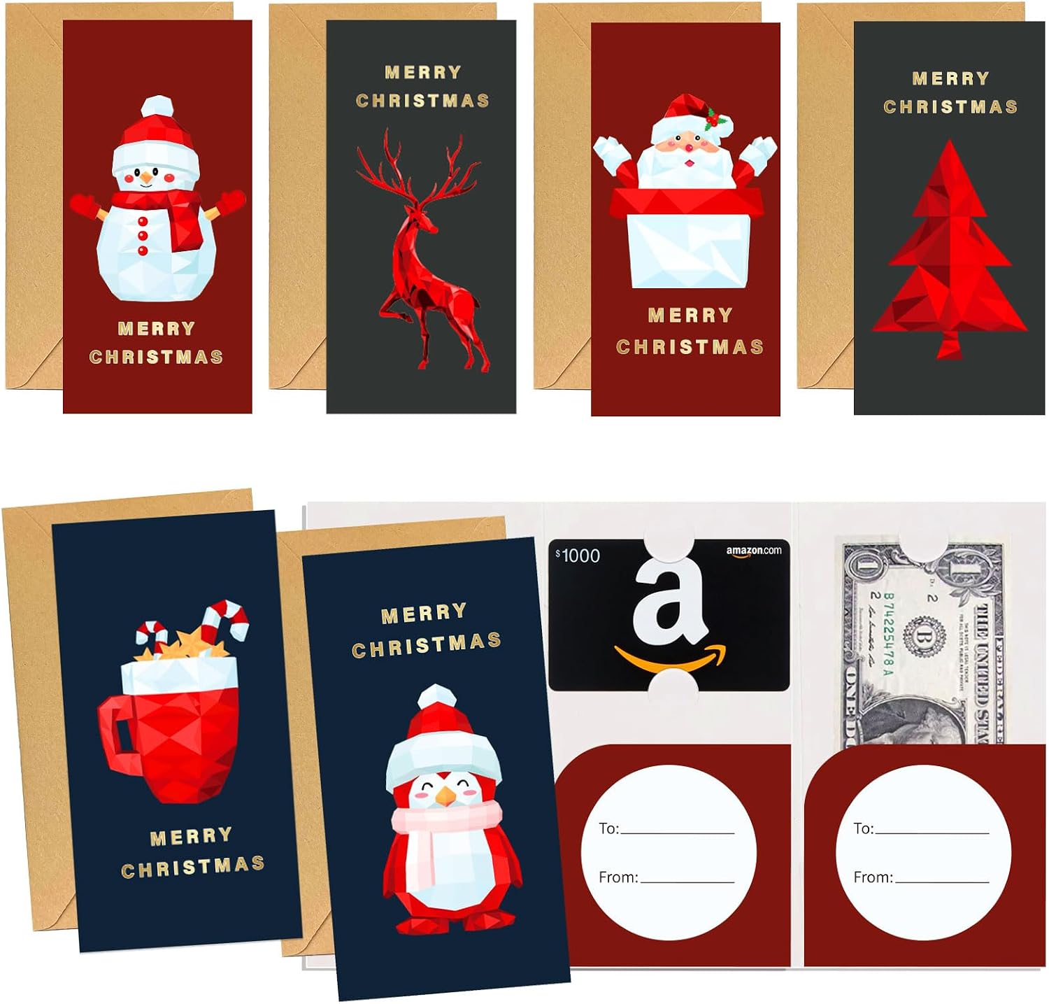 Christmas Cards Money Holder 48pcs, Merry Christmas Money Holder Cards ...