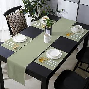 Amazon.com: Sage Green Placemat with Matching Table Runner Cotton Linen ...