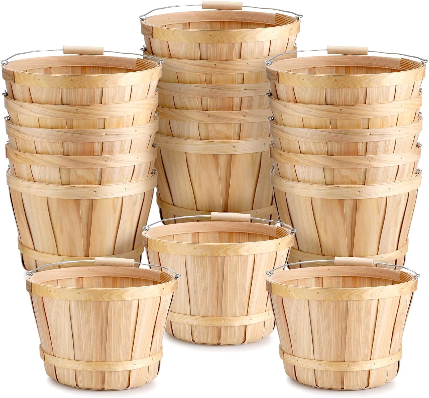 Amazon.com: 18 Pack 11 x 6.7'' Large Round Wooden Baskets with Handles ...