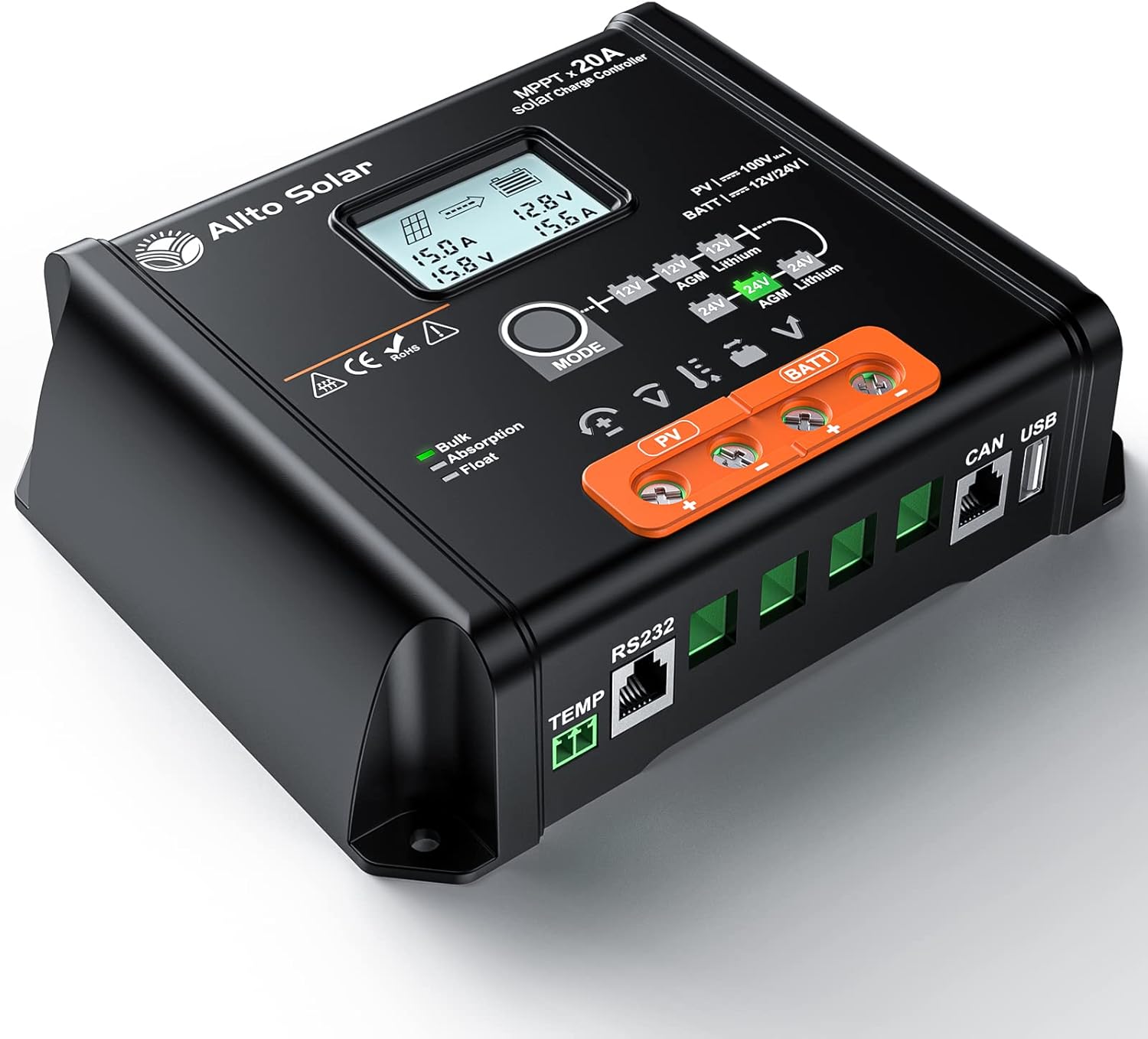 Amazon.com : Allto Solar 20 Amp 12V/24V MPPT Solar Charge Controller ...