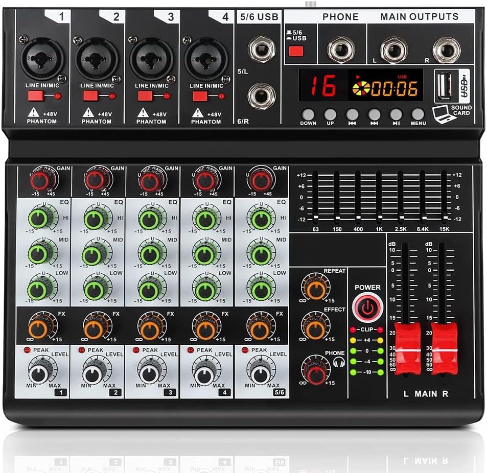 Amazon.com: W IN-MIX DX16 Professional DJ Audio Mixer 16 Channel with ...