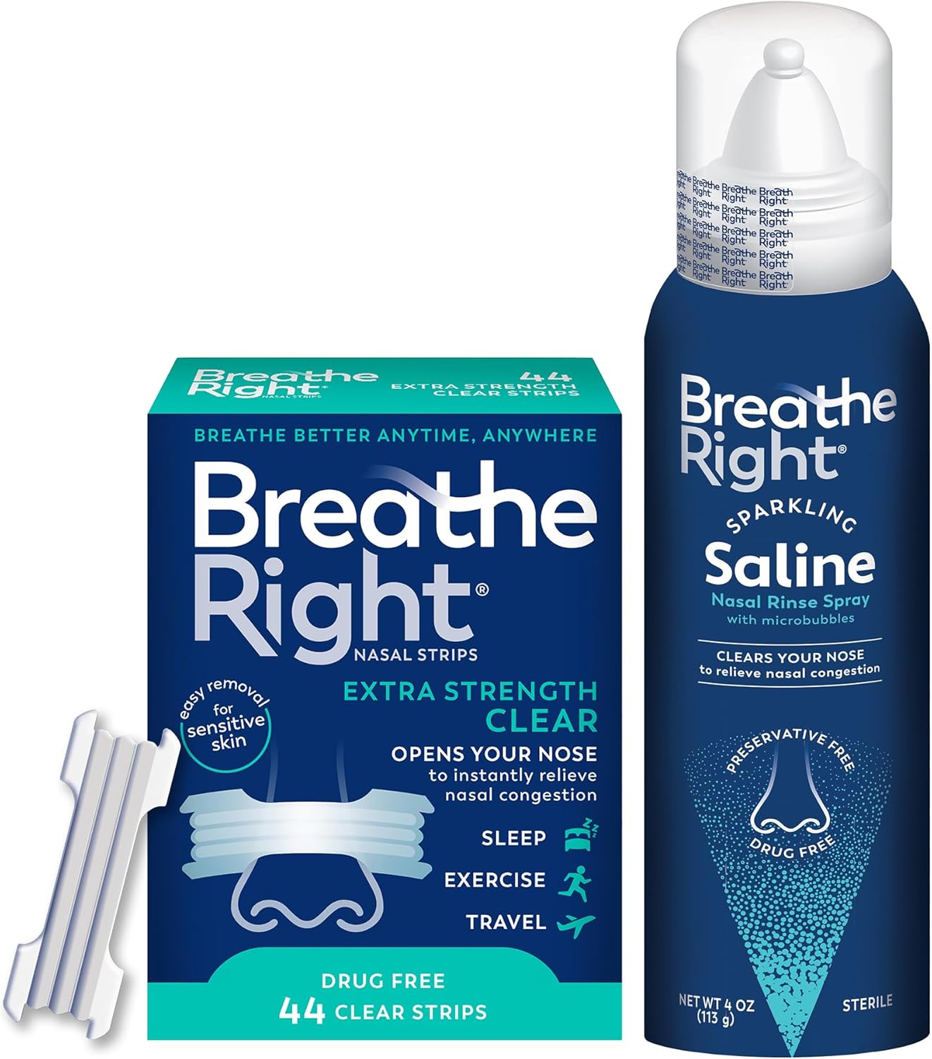 Amazon.com: Breathe Right Extra Strength Clear Nasal Strip (44ct) and Breathe Right Saline Nasal ...