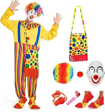 Amazon.com: FonteeUS Clown Costume Set - Adult Clown Clothes, Wig, Mask ...