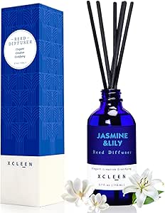 Xcleen Reed Diffuser Set- Jasmine & Lily Scented Diffuser with 6 Rattan ...