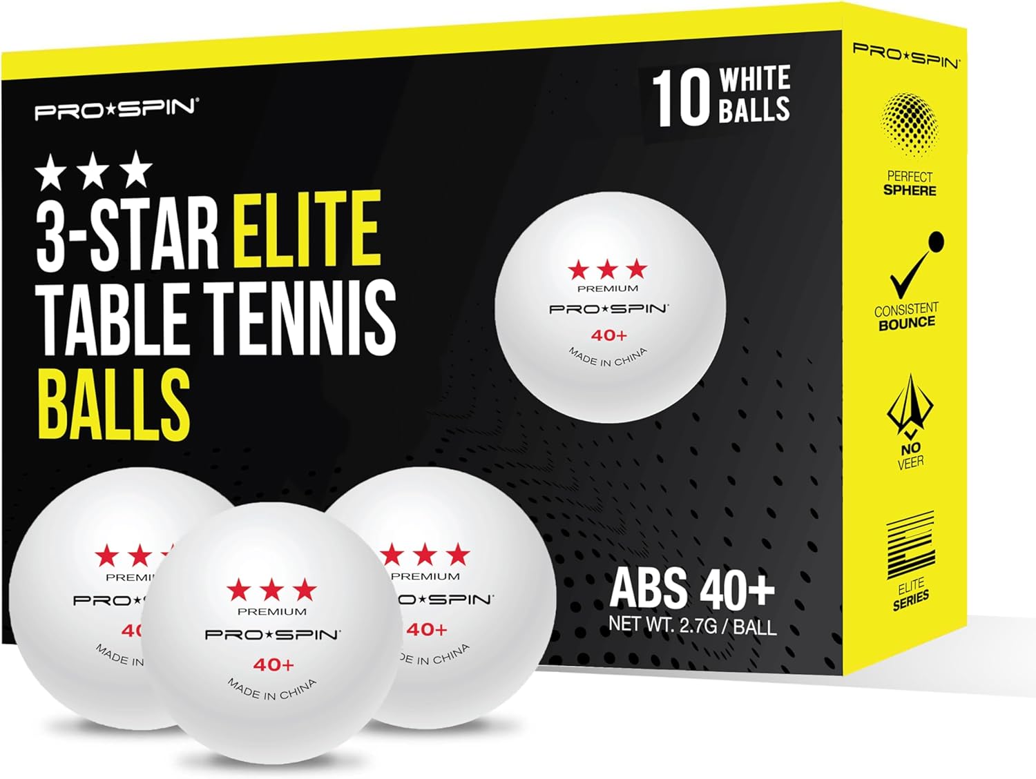 PRO SPIN 3-Star Ping Pong Balls - Premium White Table Tennis Balls ...