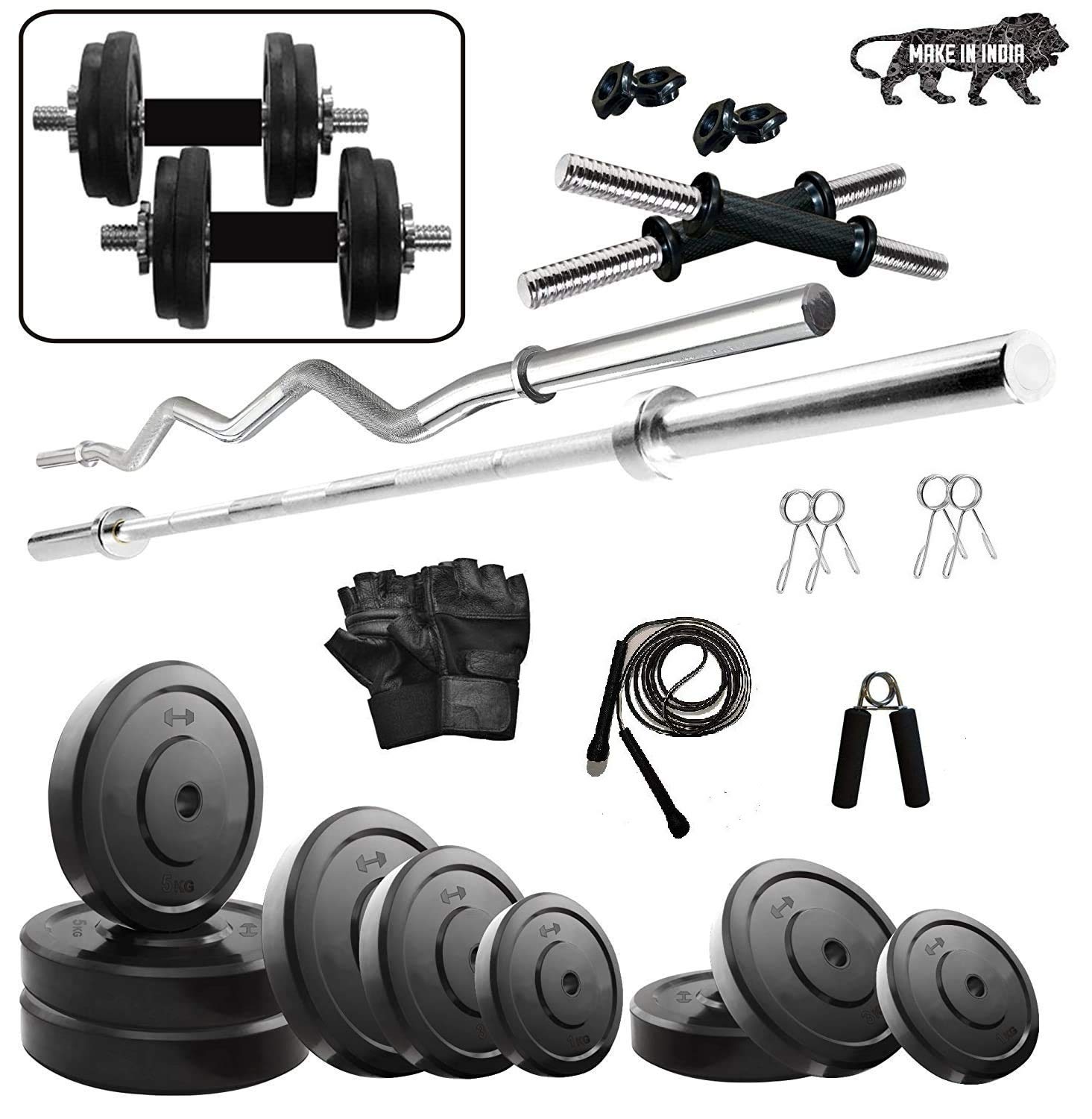 BEACON INTERNATIONAL 30 KG PVC Home Gym Set with 5 FEET Straight Rod, 3 ...