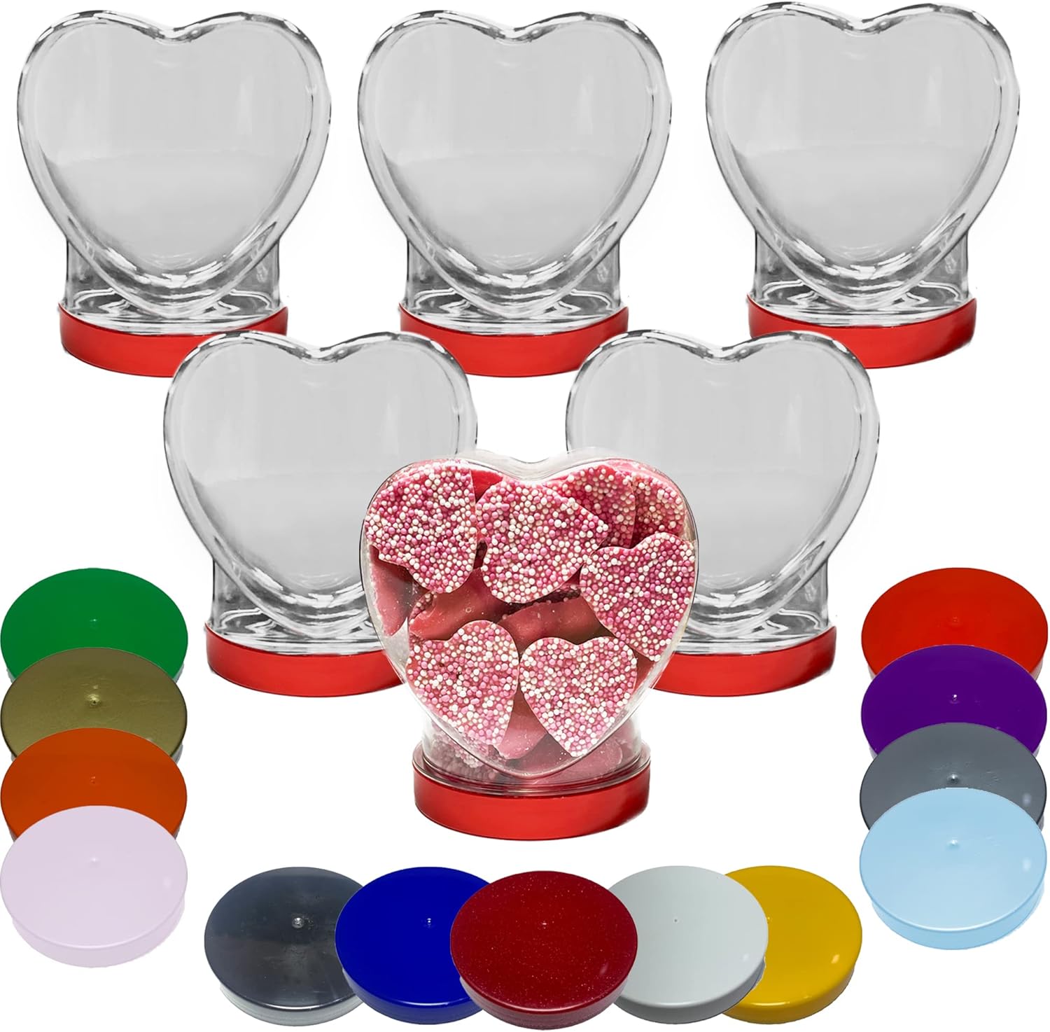 Truly Sweet Candy Heart Shaped Plastic Sweet Jars 5 x 500ml Reusable ...