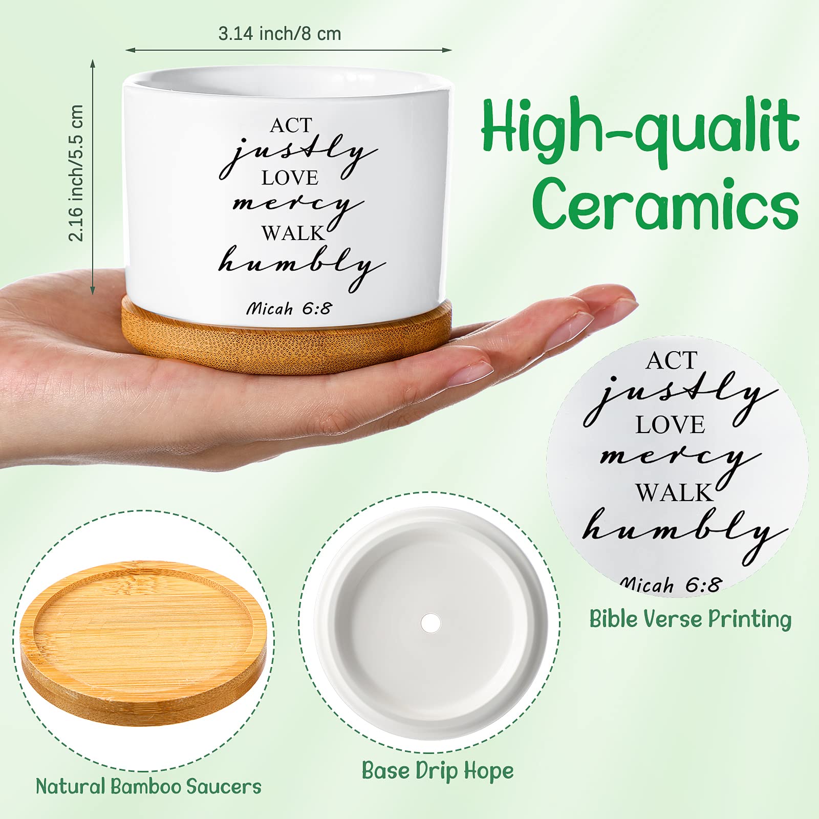 12 Pcs White Bible Verse Succulent Pots with Drainage 3.15 Inch Mini ...