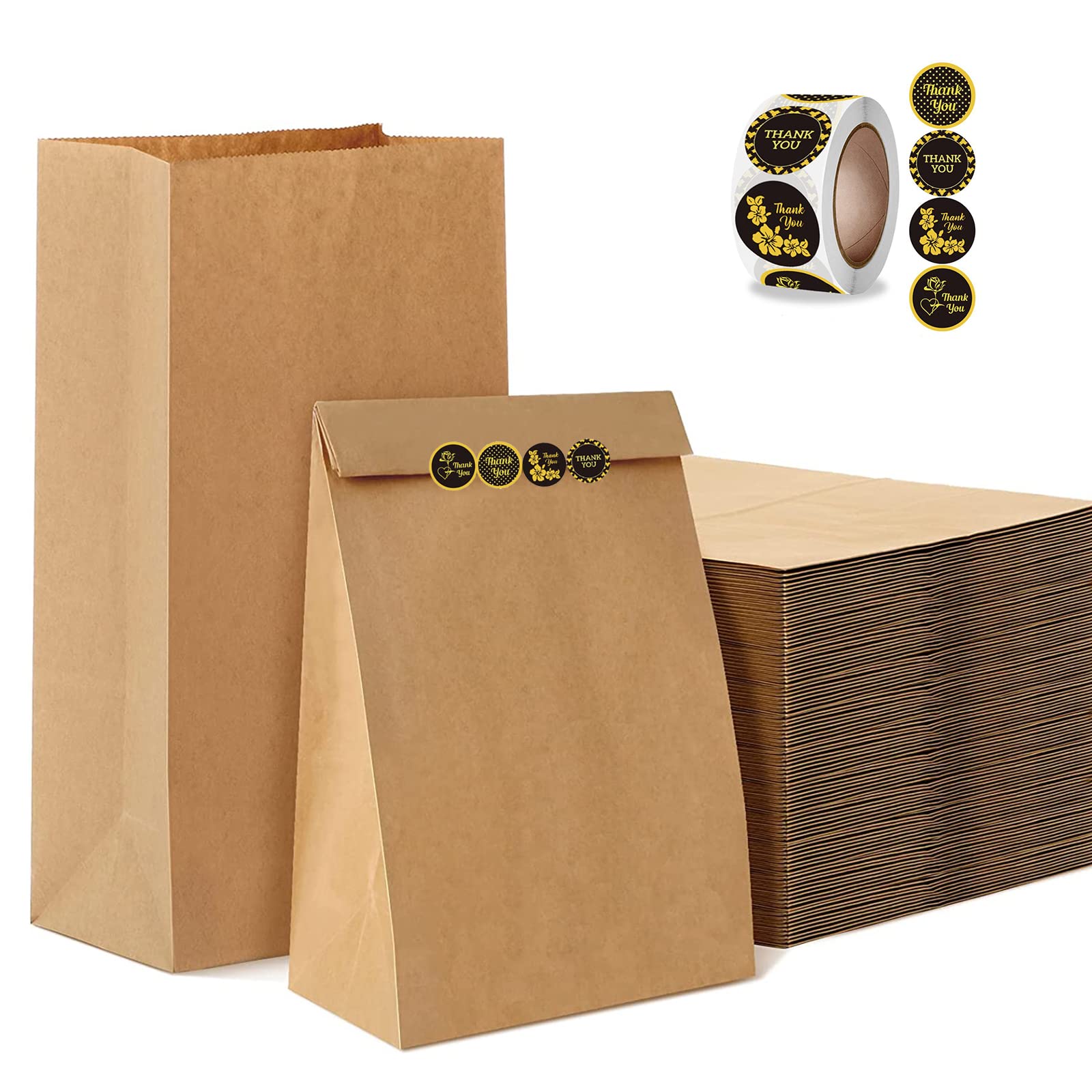YiYFiT 50Pcs 20cmL x 12.5cmW x 30cmH Large Kraft Paper Food Bags with ...
