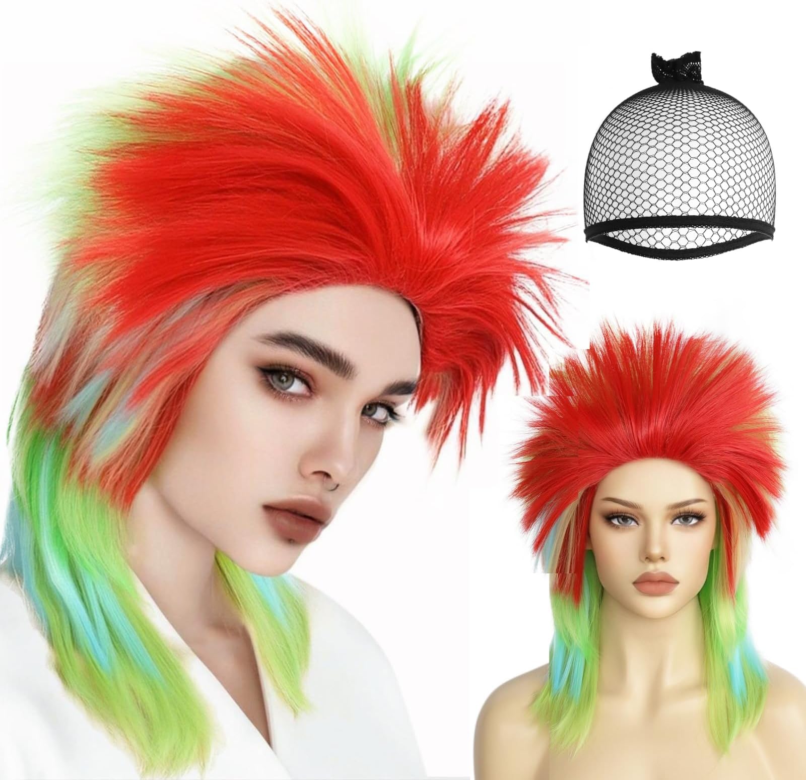 Amazon.com: Funny Party Hats Rainbow Troll Hair Wig - Colorful 80s Wigs ...