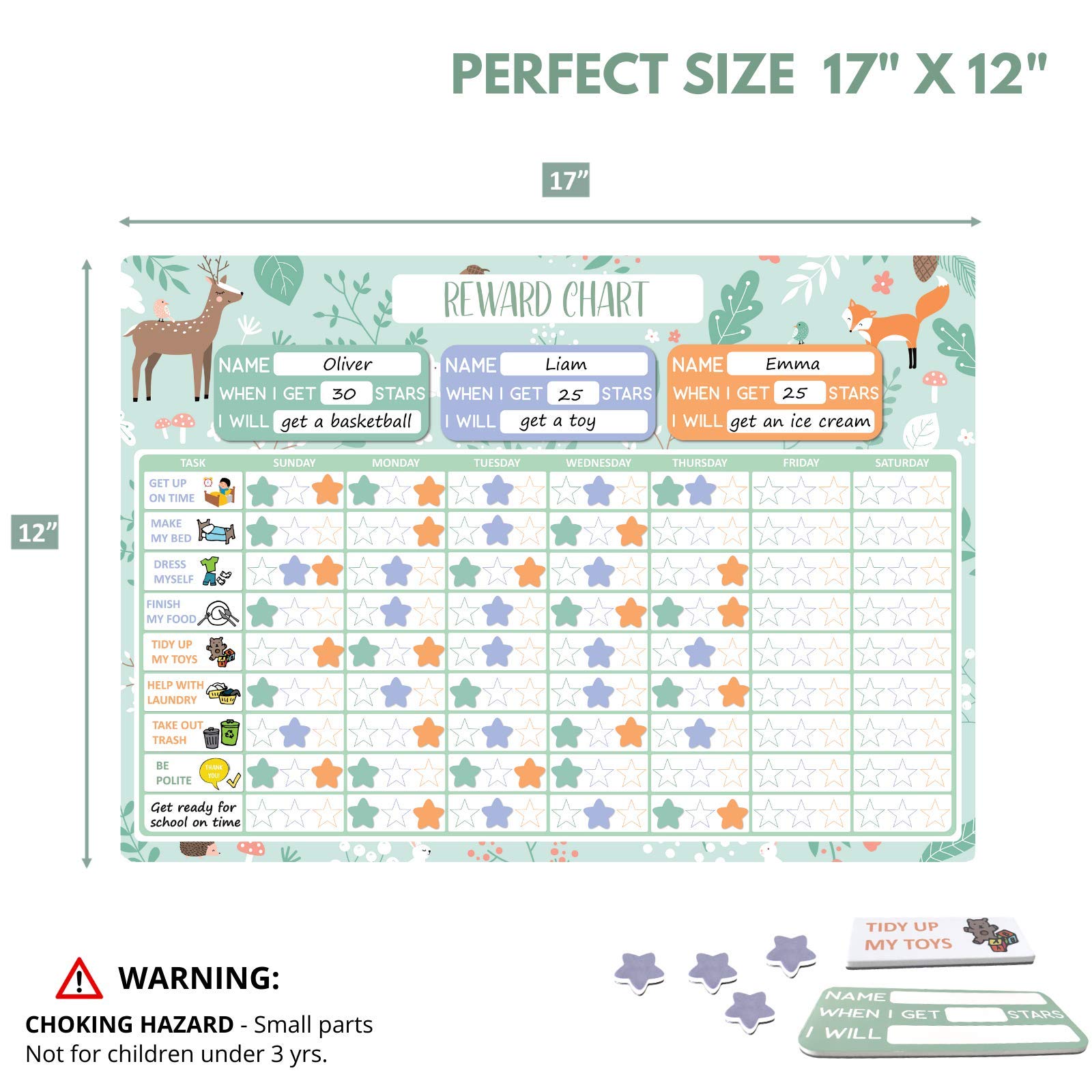 Reward Chart for Multiple Kids 17 x 12 Inch Dry Erasable Chore Chart ...