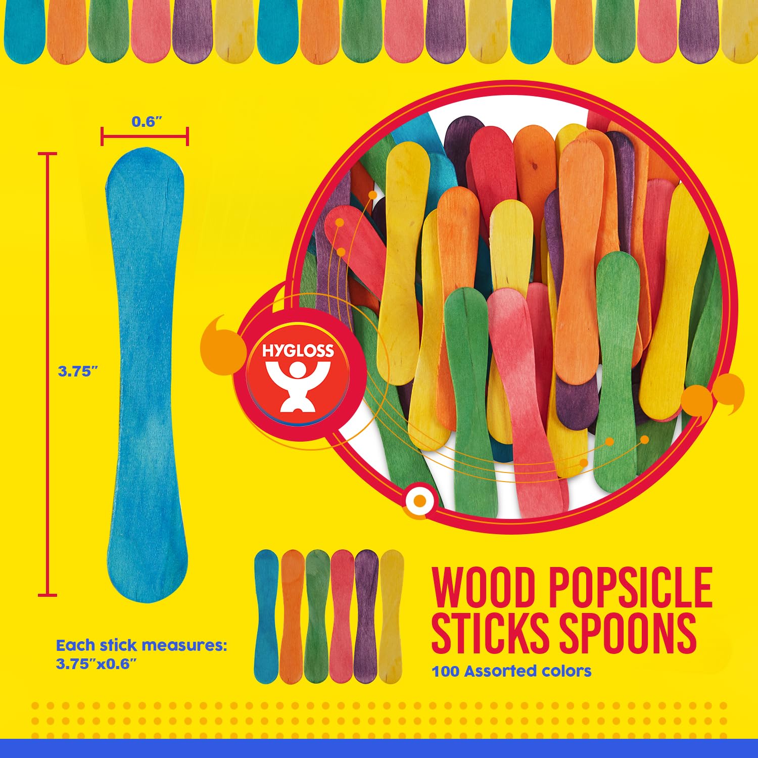 Snapklik.com : Hygloss Colored Spoon Popsicle Sticks - Vibrant Wooden ...