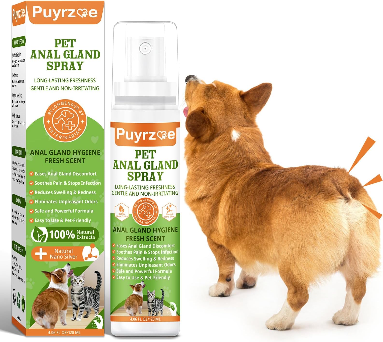 Puyrzoe Anal Gland Support Spray for Dogs Cats, Gentle Natural Formula ...