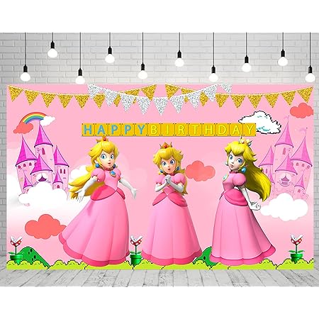 Amazon.com : Super Mario Princess Peach Birthday Backdrop for Girls ...