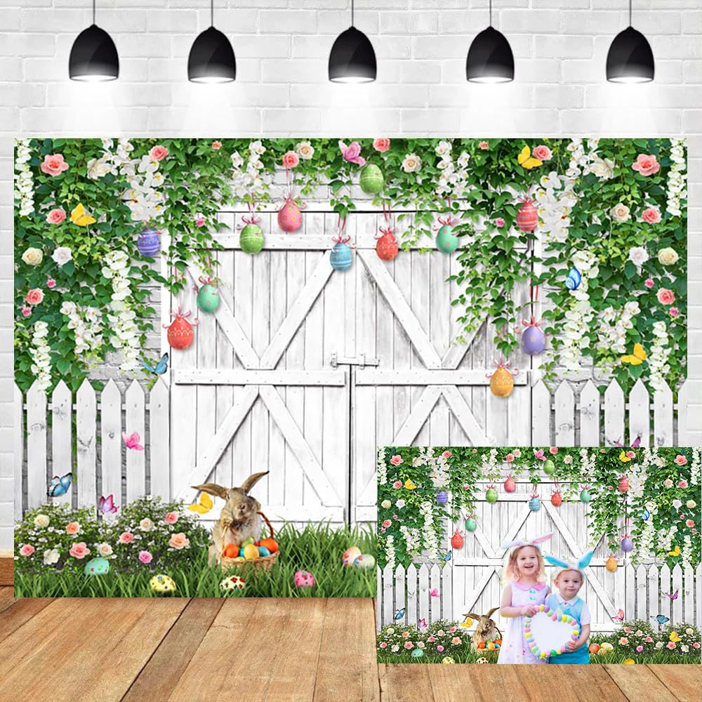 Amazon.com : OERJU Spring Easter Backdrop Rustic Wood Door Easter ...