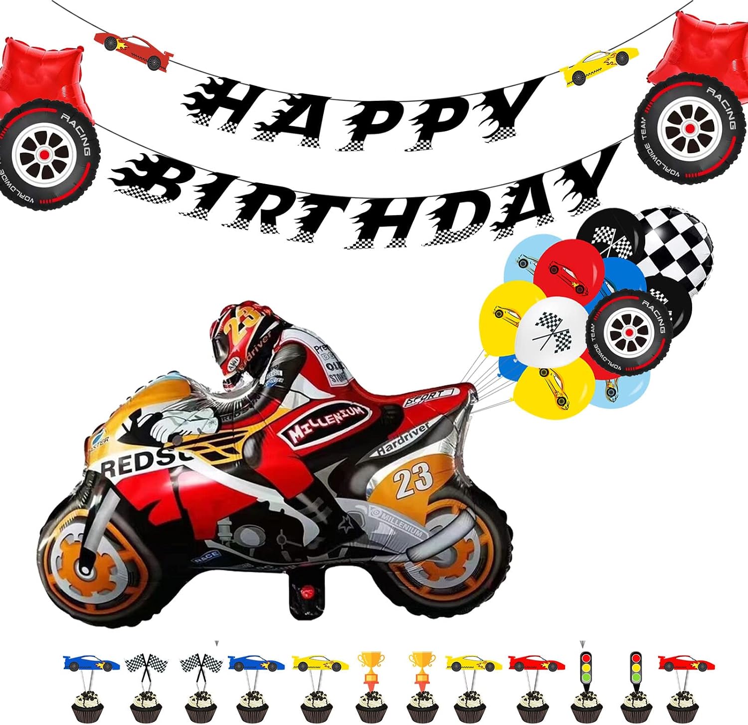 Amazon.com: Motorbike Theme Birthday Party Decorations With Motorbike ...