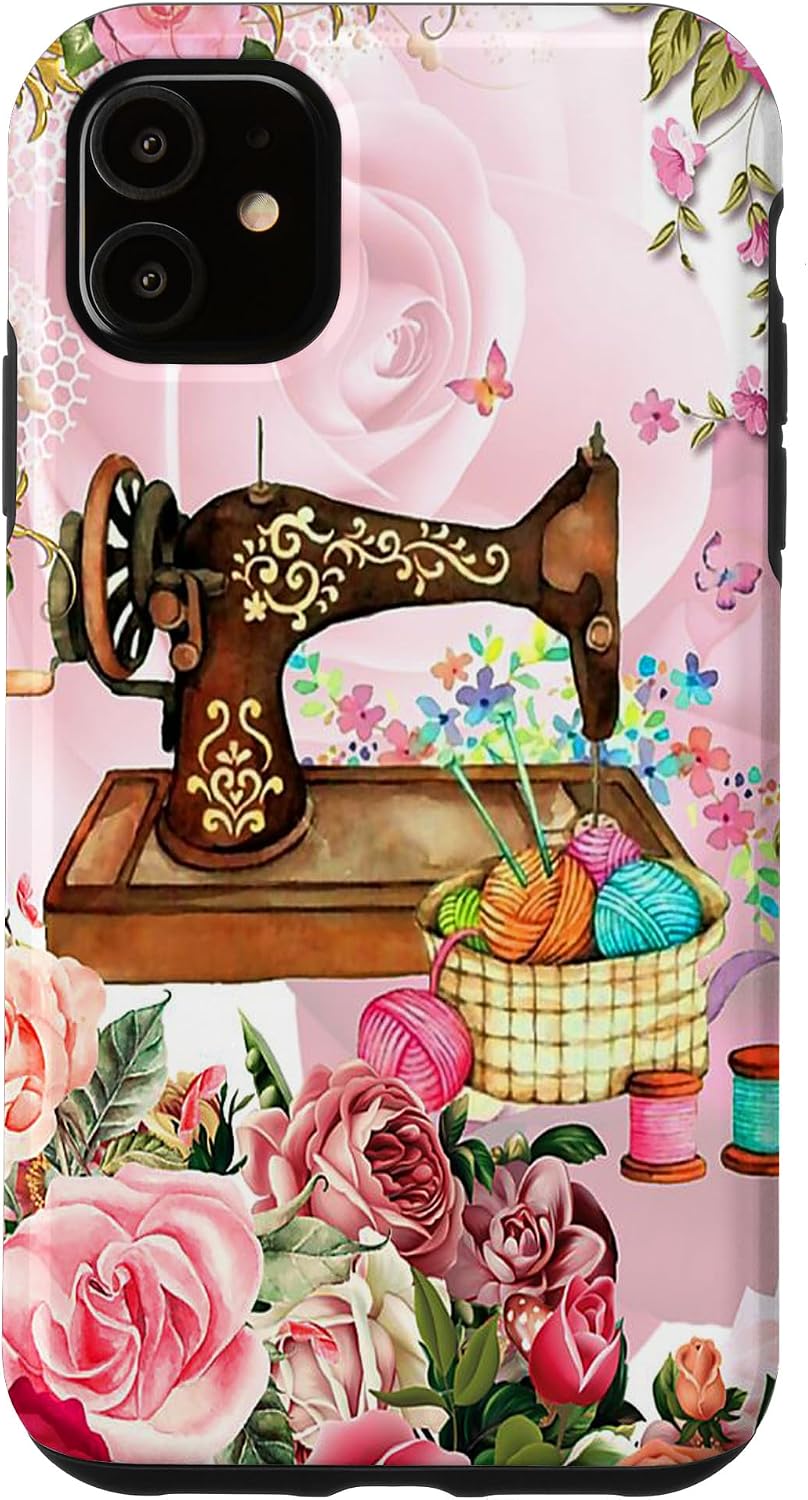 Amazon.com: Sewing Machine Floral Knitting Colorful Yarn Gift For Sewer ...