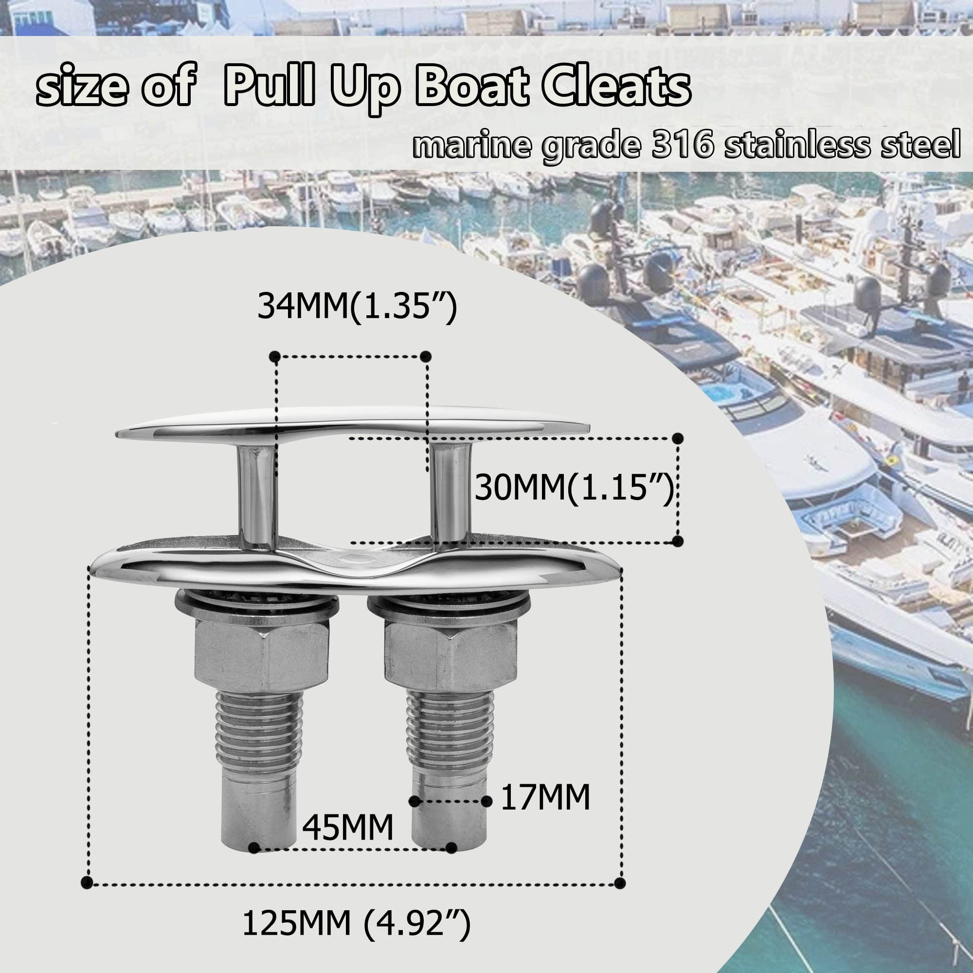 Snapklik.com : Pull Up Boat Cleats Retractable Boat Claet 316 Stainless ...