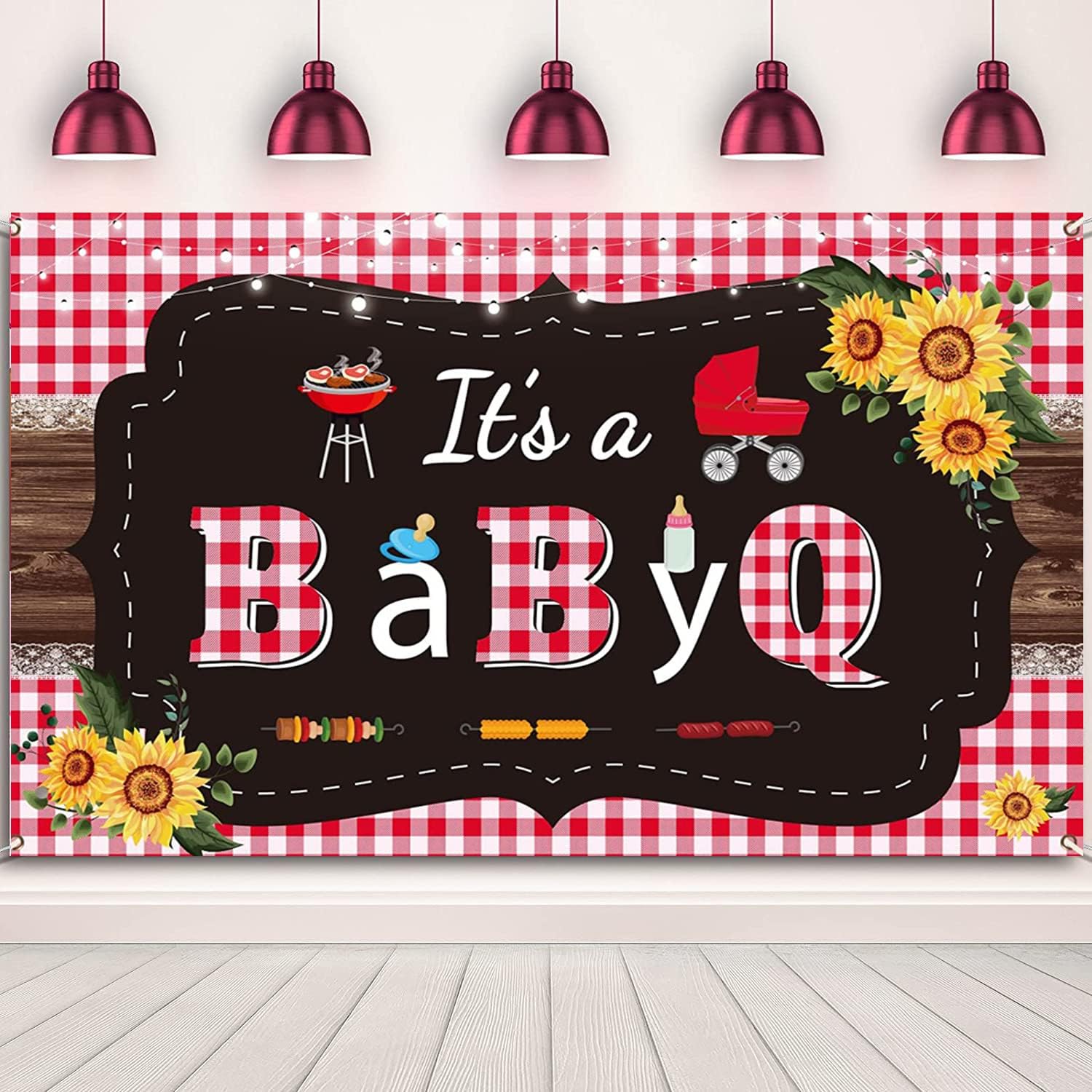 Amazon.com : Baby Shower Party Backdrop BBQ Theme Rustic Wood Board ...