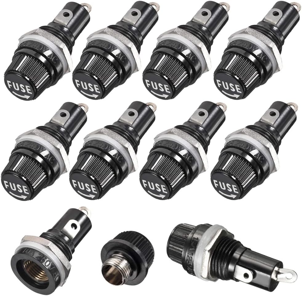 Gebildet 10Pcs 5 x 20mm Fuse Holder AC 10A 250V Black Screw Cap Panel ...