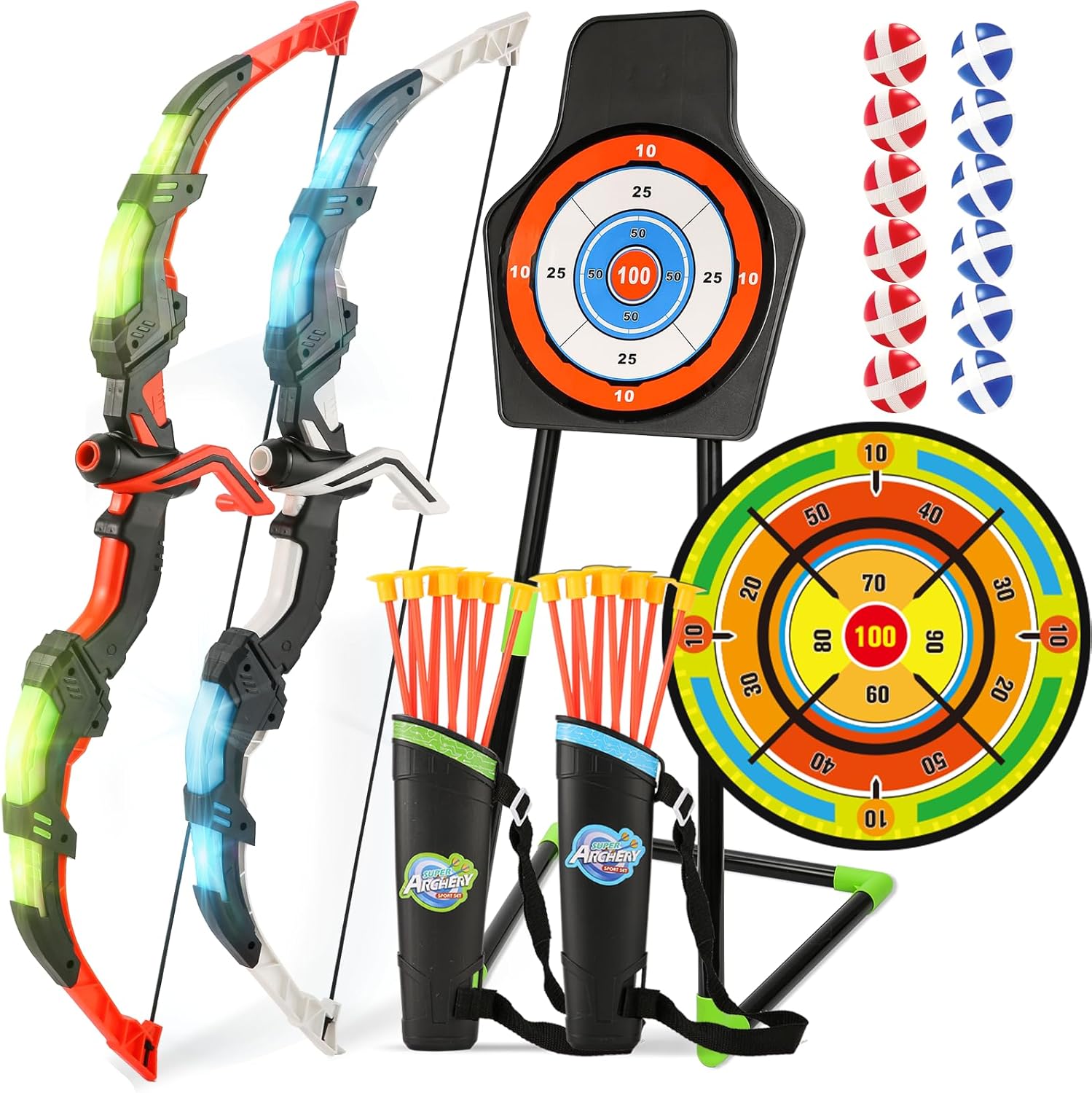 Amazon.com: 2 Pack Bow and Arrow Set with 29in Large Dart Board, LED ...