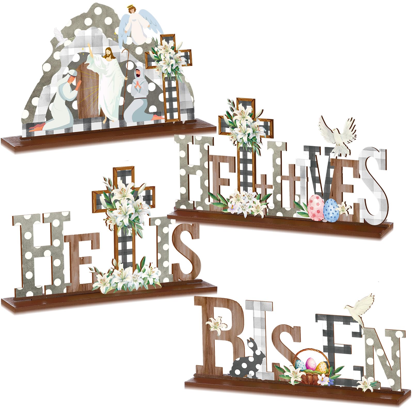Chunful 4 Pcs Easter Table Decoration He is Risen Tabletop Decor Easter ...