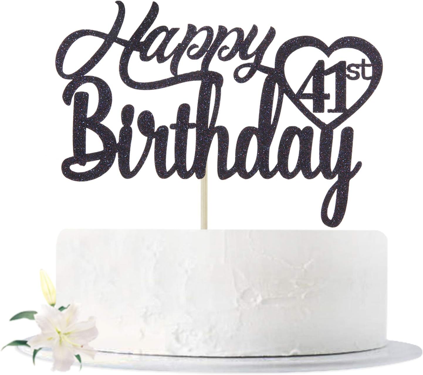 Amazon.com: Black Glitter Happy 41st Birthday Cake Topper, Hello 41 ...
