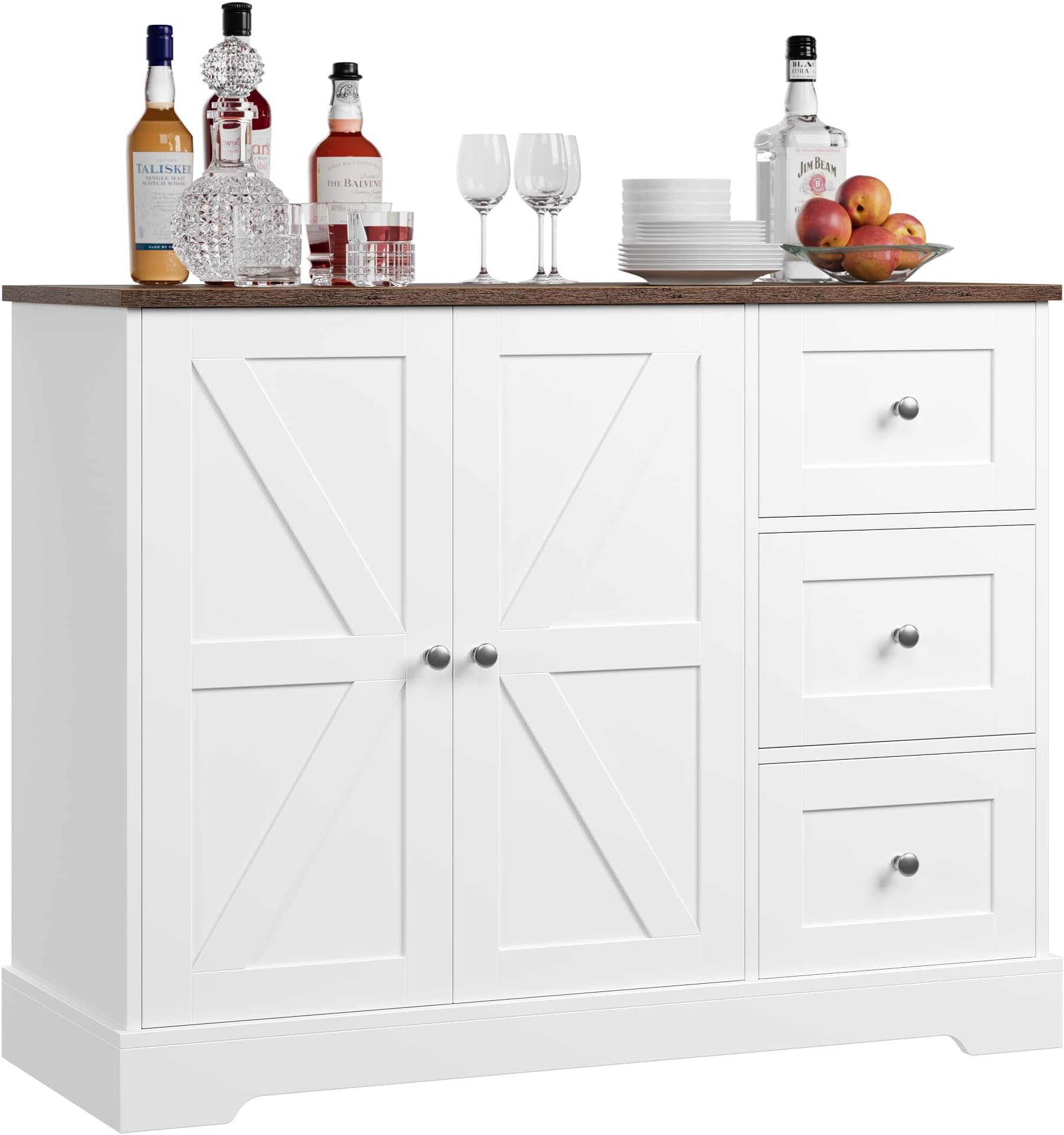 Homeke Rustic Brown Large Sideboard Storage Cabinet Unit Cupboard for ...