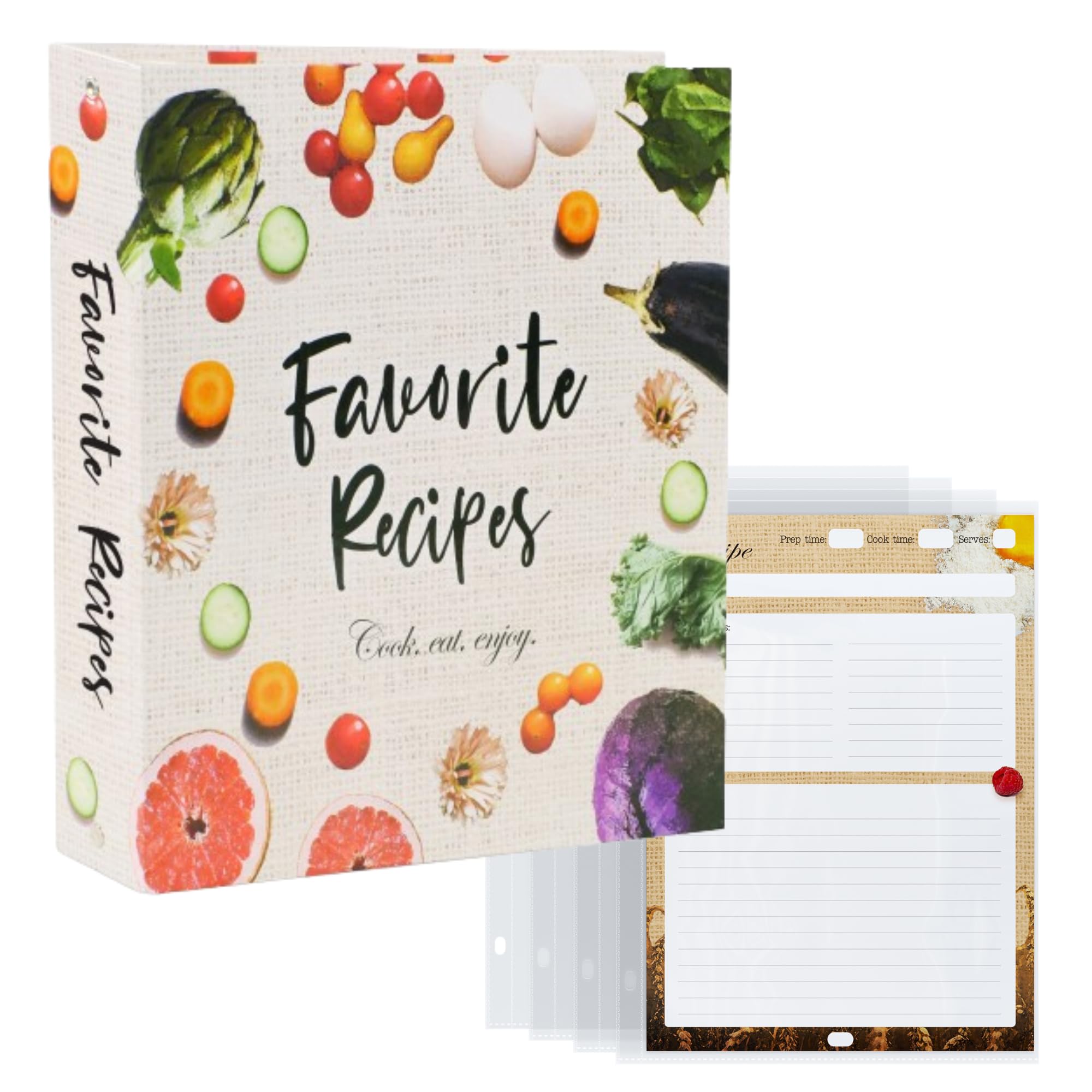 Amazon.com: Recipe Binder (Vegetable) & Extra 50 US Letter Size Plastic ...