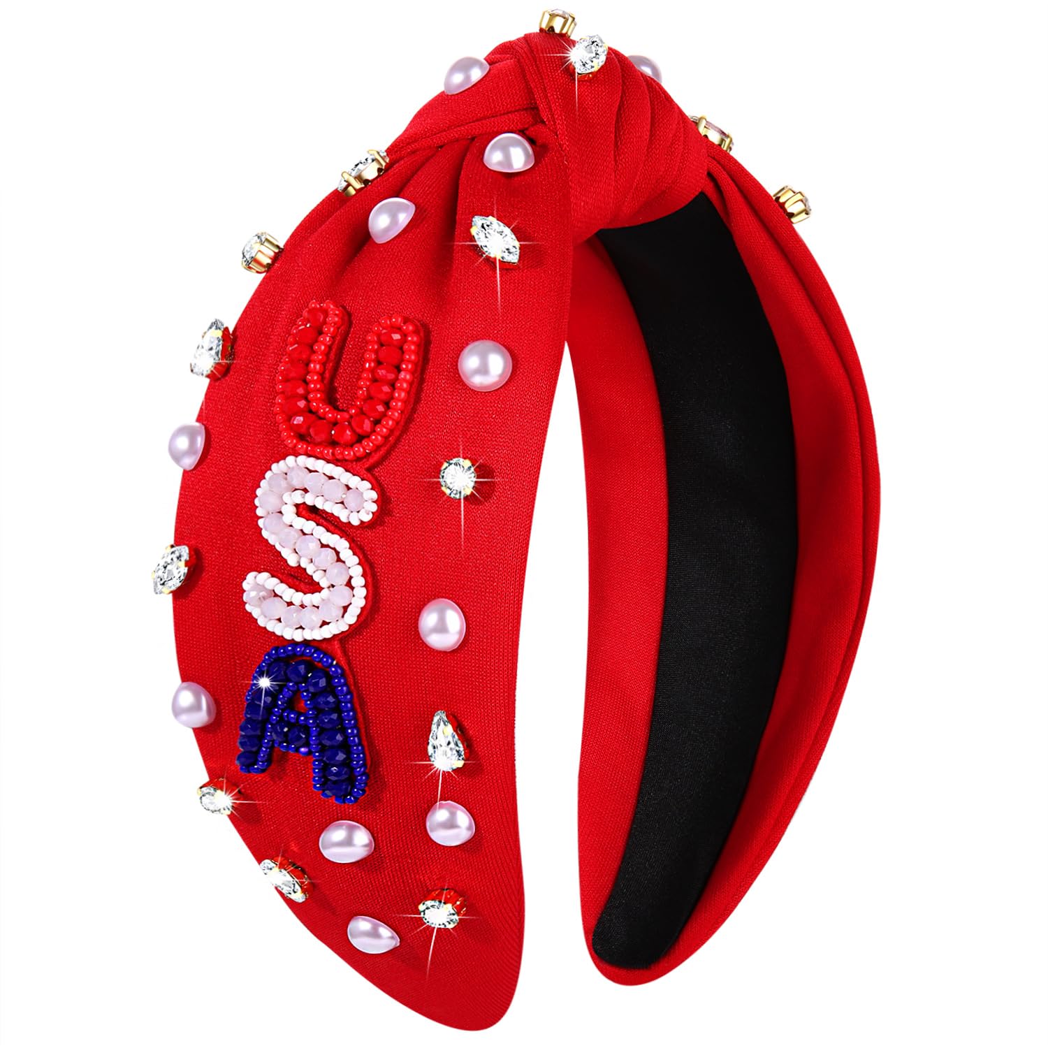 Amazon.com : CEALXHENY Crystal Pearl Knotted Headbands - Patriotic Hair ...