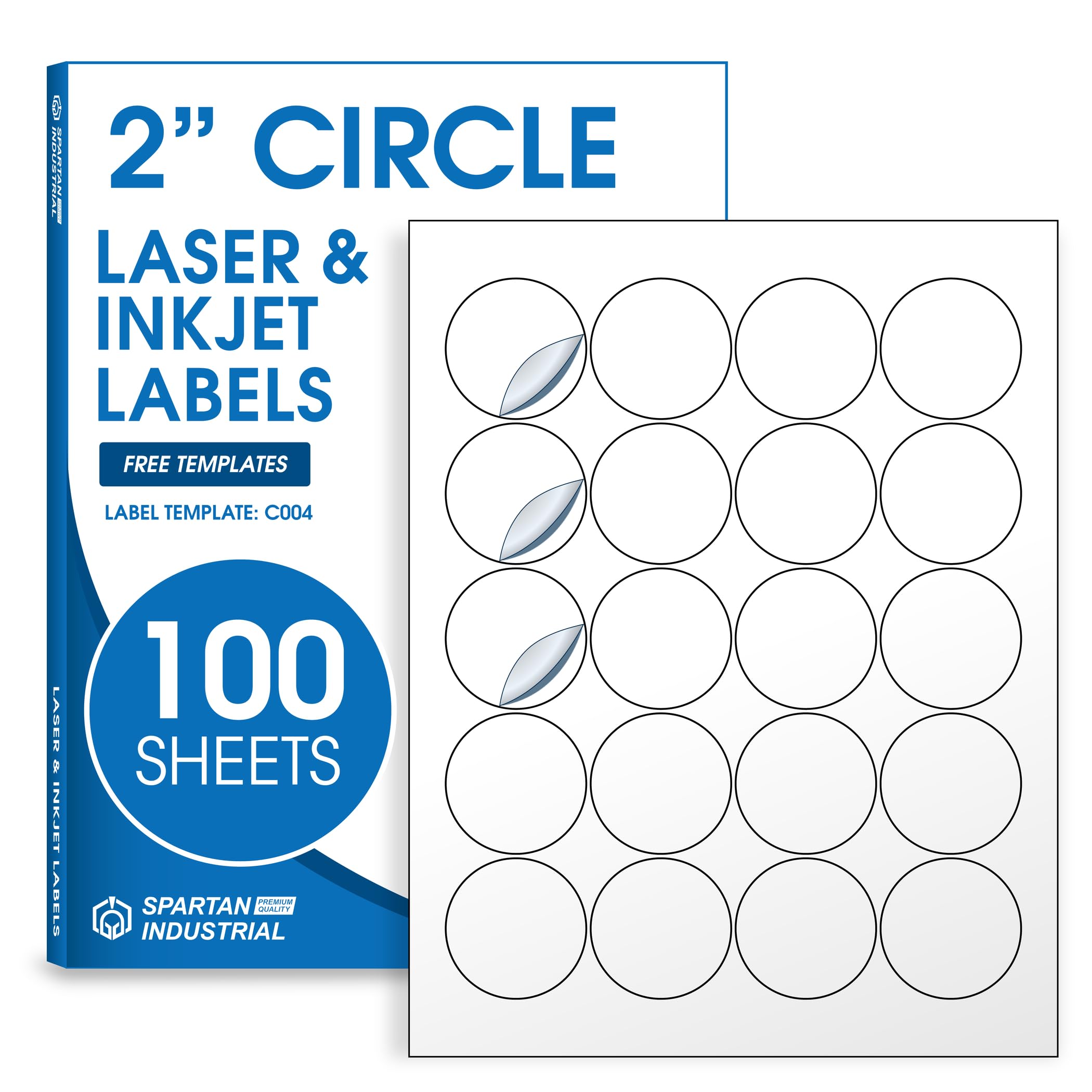 Spartan Industrial Printable Circle Laser Label - 2" Round - White, 100 ...