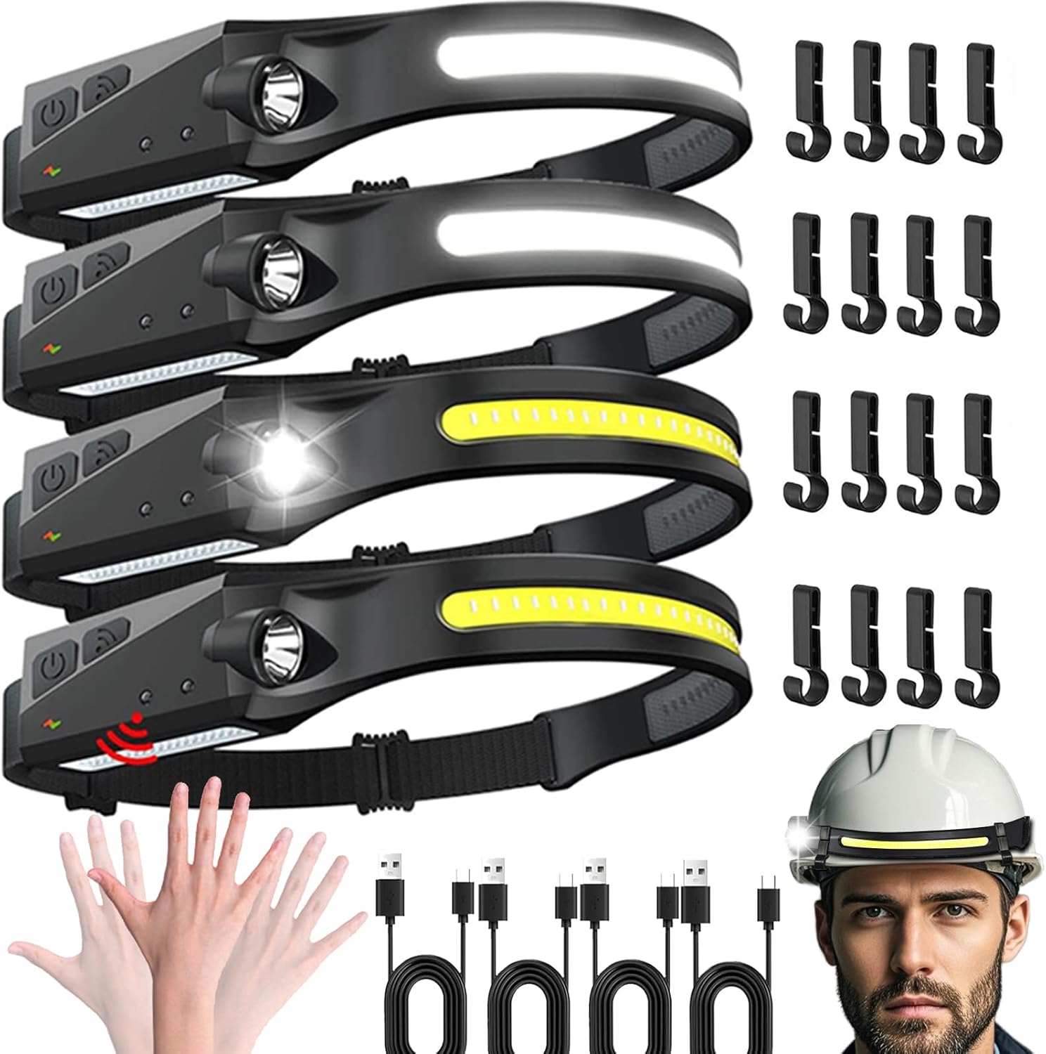 Amazon.com : Rechargeable Headlamps for Hard Hat 4 Packs, 230° Wide ...