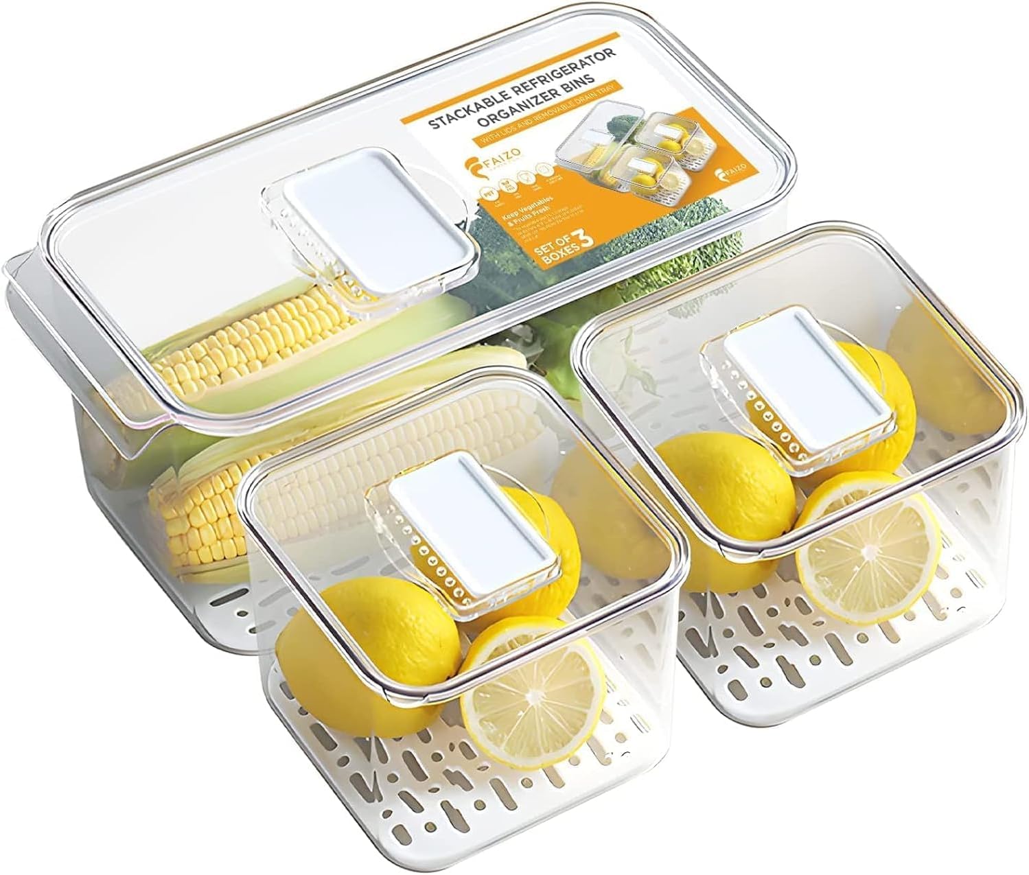 FAIZO Refrigerator Organizers, Clear Acrylic Storage Container with Lid ...